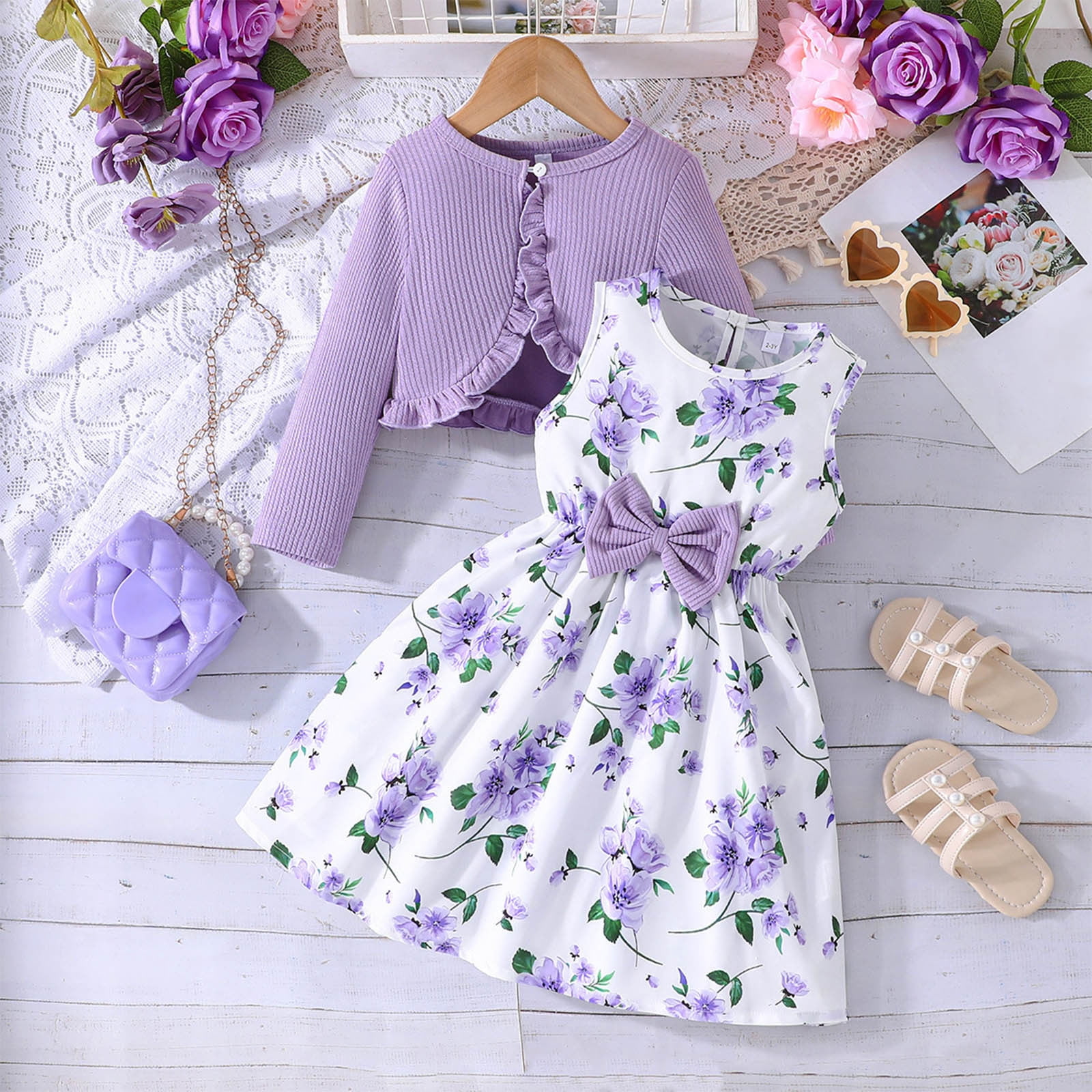 DAETIROS Girls Floral Dress Set 2-Piece with Ruffled Cardigan Boutique ...