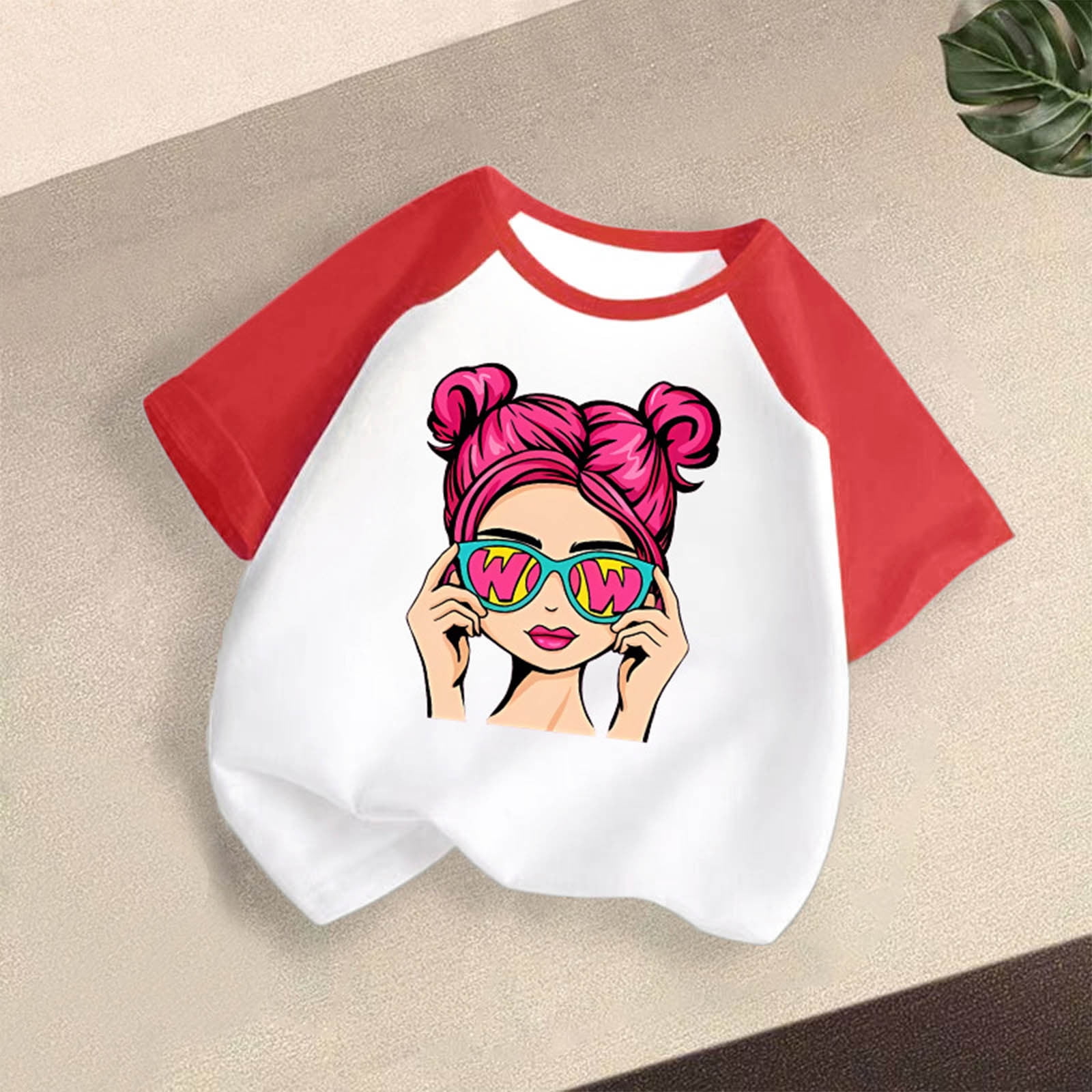 DAETIROS Girls Graphic T-Shirt, Casual Crewneck Comfy Soft Cotton Cute ...