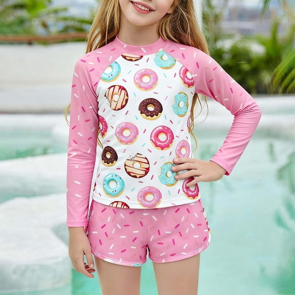 Avrnliq Girls 2-Piece Butterfly Print Rash Guard Swim Set, Long Sleeve ...