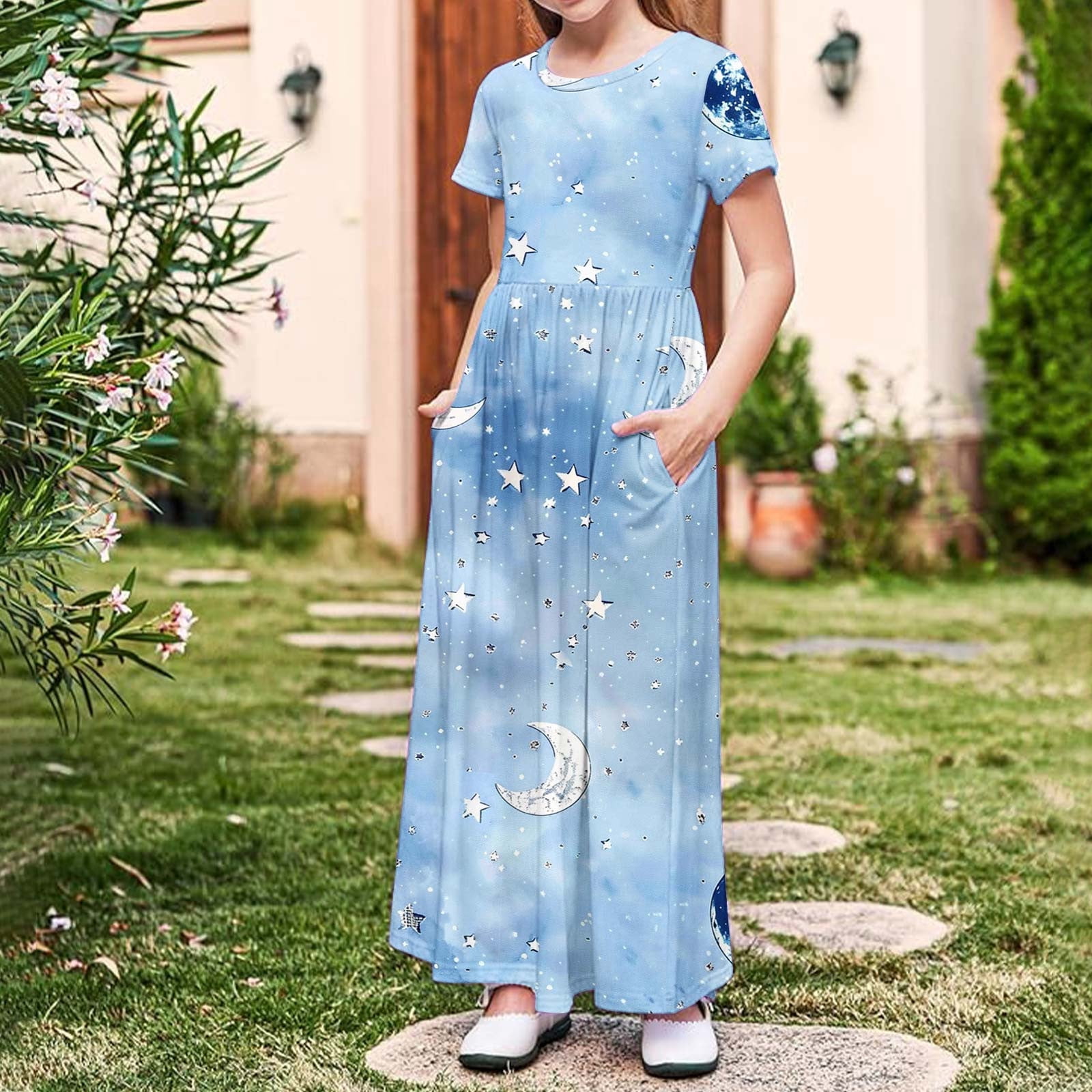DAETIROS Girls Maxi Dress with Pockets Soft Casual Long Dress for Kids ...
