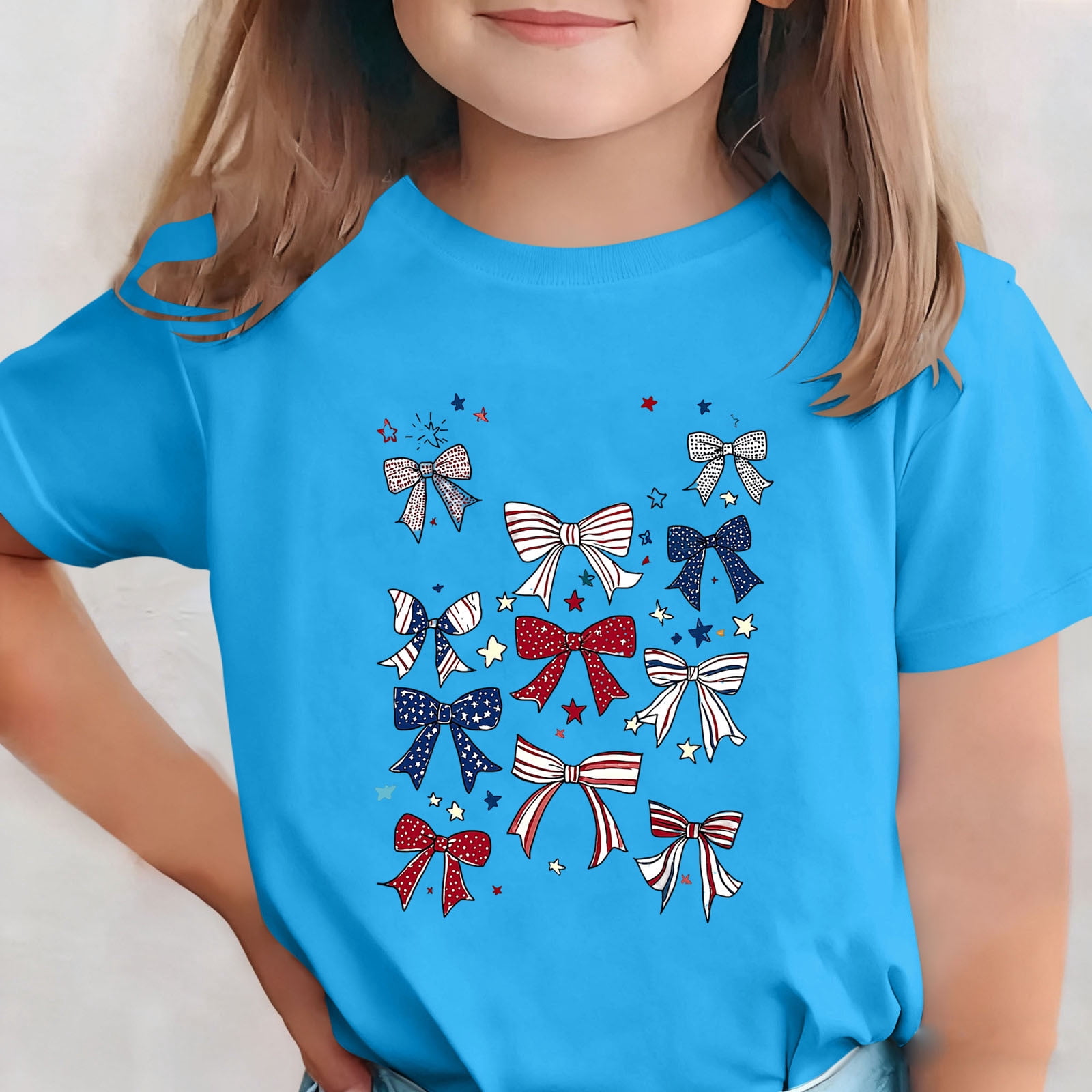 DAETIROS Girls Patriotic Bow Graphic T-Shirt 4th of July Soft Cotton ...