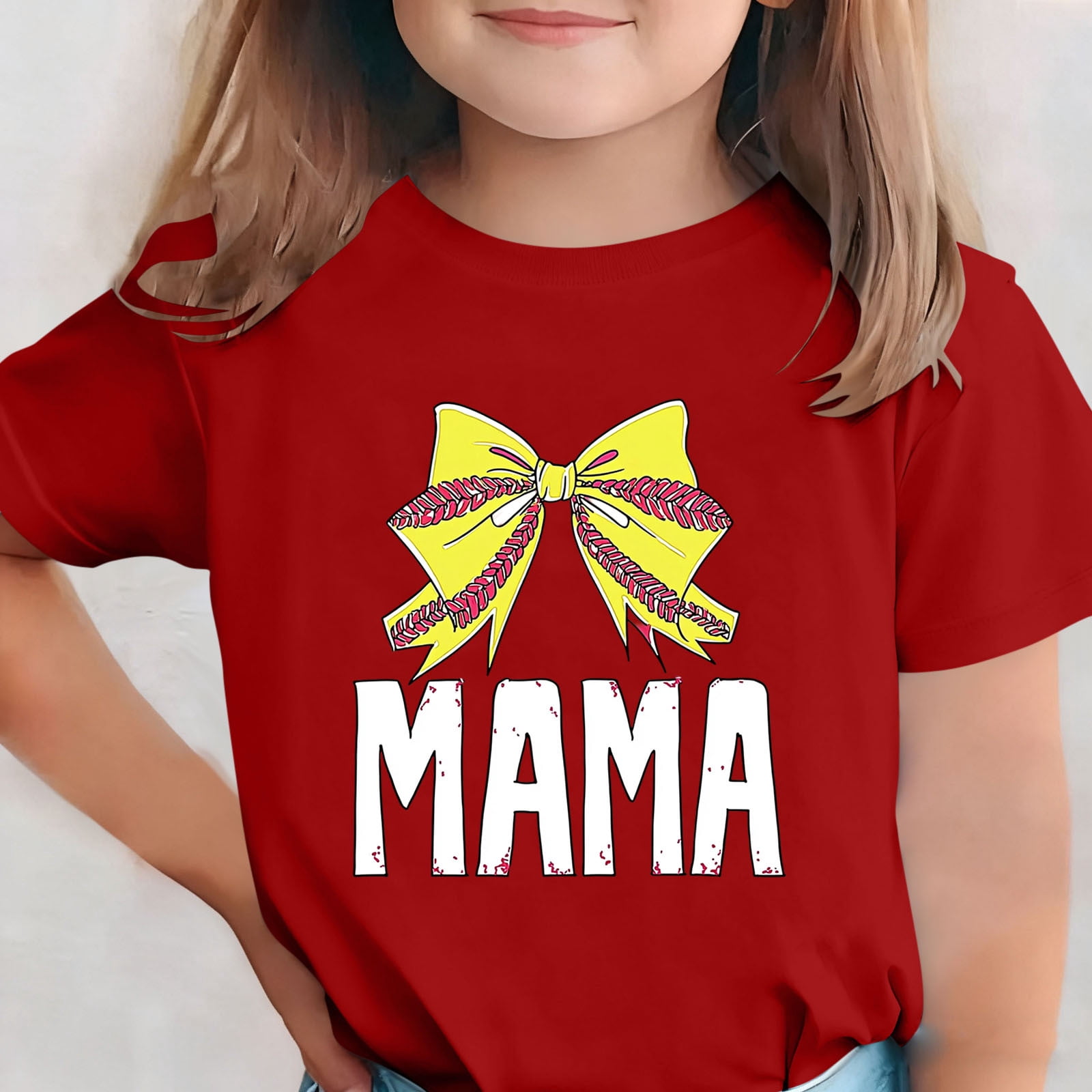 DAETIROS Girls Red 4th of July Patriotic T-Shirt Baseball Bow Mama Soft ...
