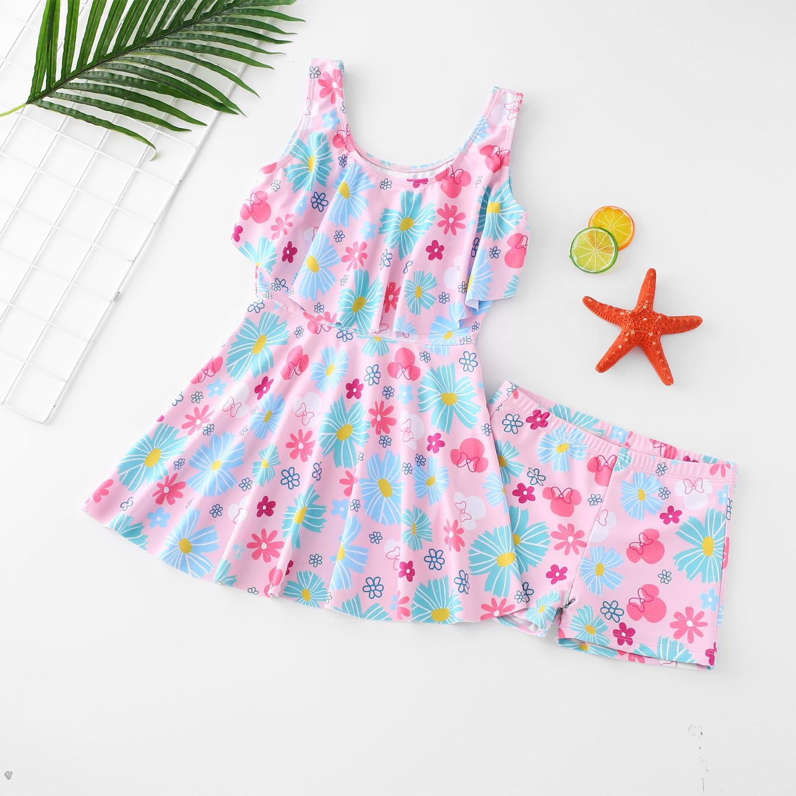 DAETIROS Girls Swim Set 2PC,Printed Floral Cute Swimming Dress and ...