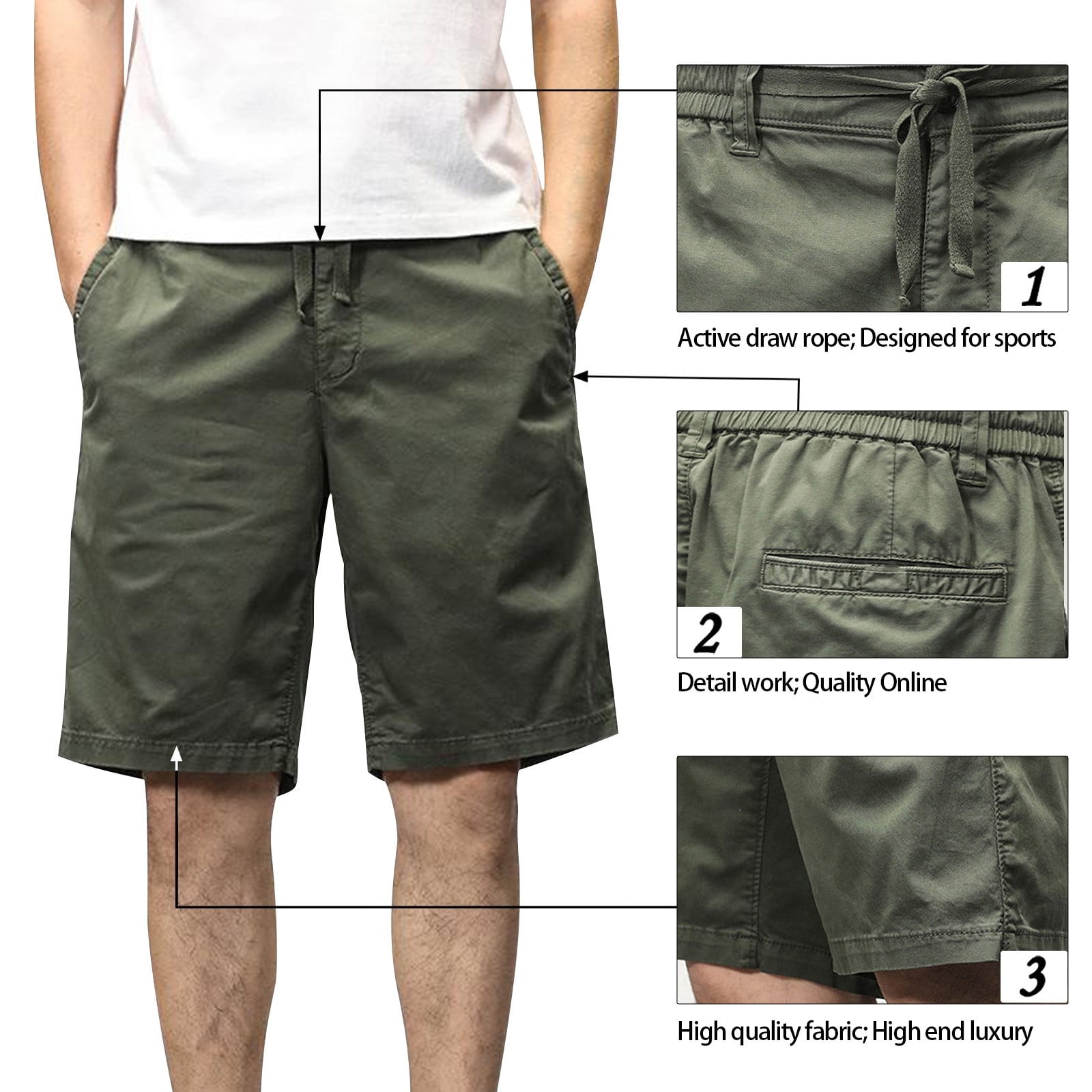 DAETIROS Khaki Shorts for Men-Cotton Casual Fashion Relaxed Fit Outdoor ...
