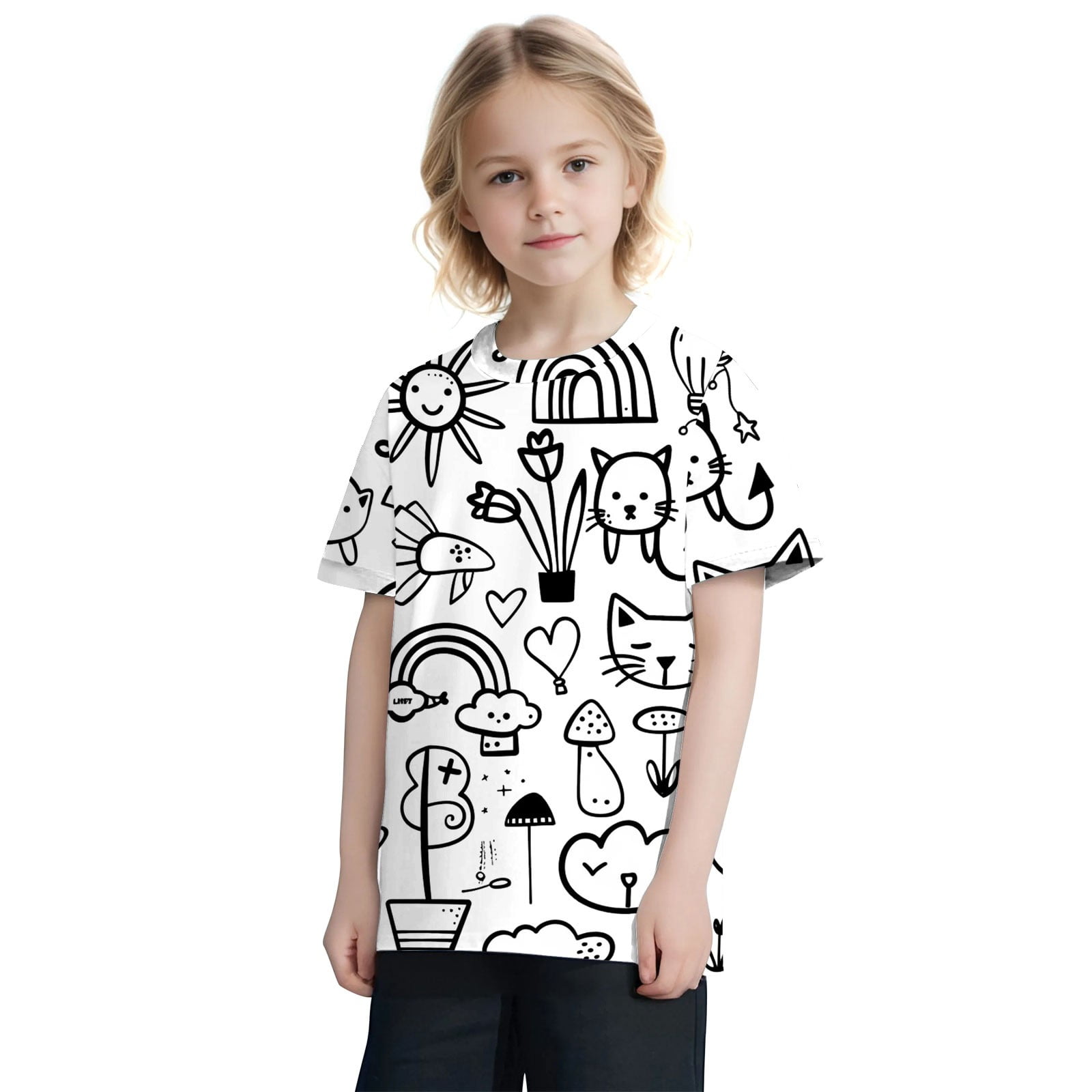 DAETIROS Little Girls Color-in T-Shirt, Comfy Soft Casual Cute Basic ...