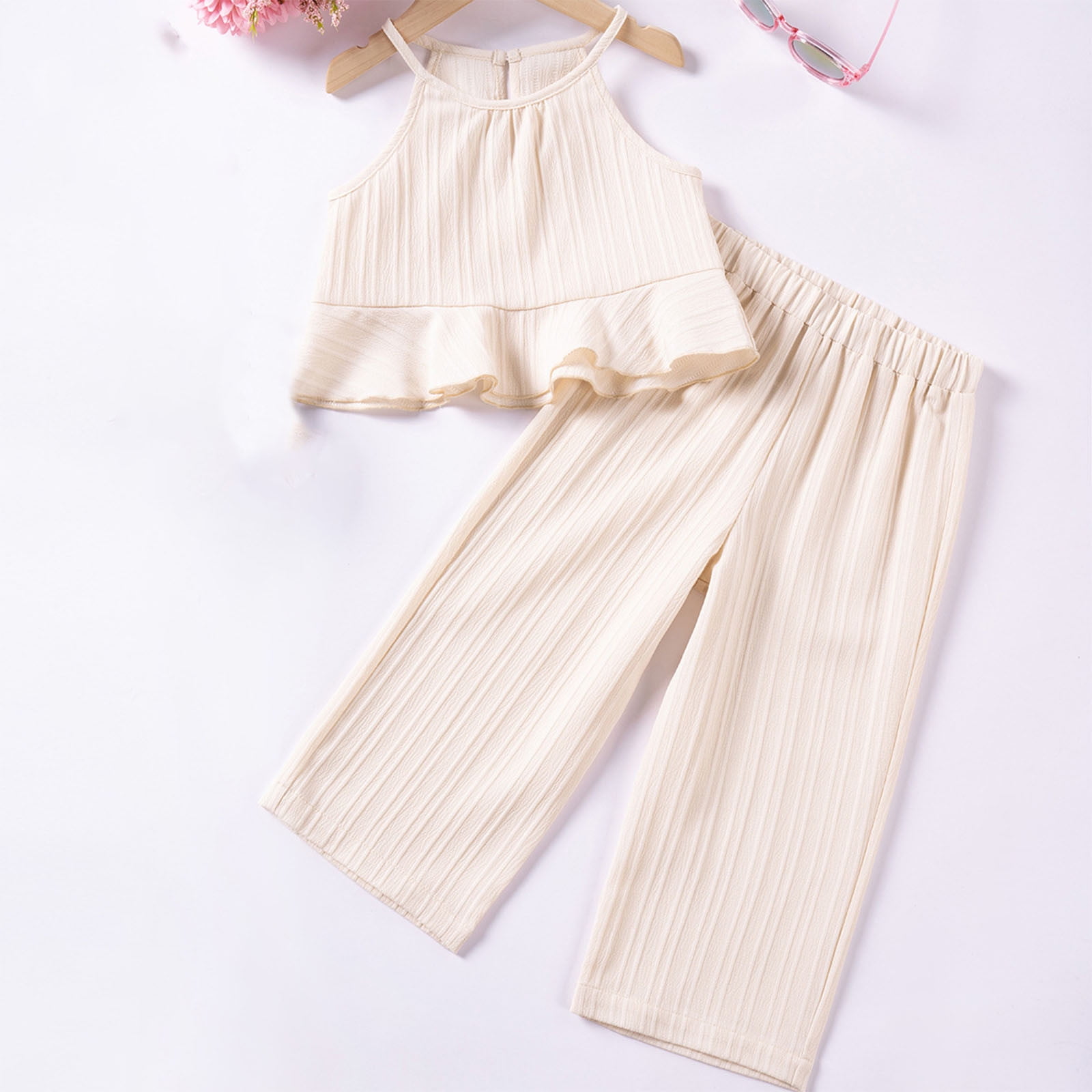 DAETIROS Little Girls Outfit Sets-Soft Cotton Pleated Cami and Loose ...