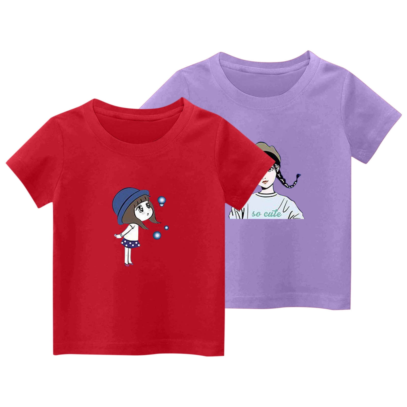 DAETIROS Little Girls T Shirt 2PC, Short Sleeve Casual Soft Cotton Crew ...