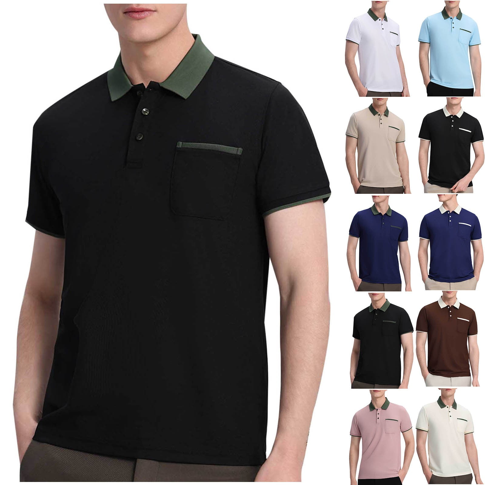 DAETIROS Polo Shirts for Men with Pocket-Short Sleeve Fashion Solid ...