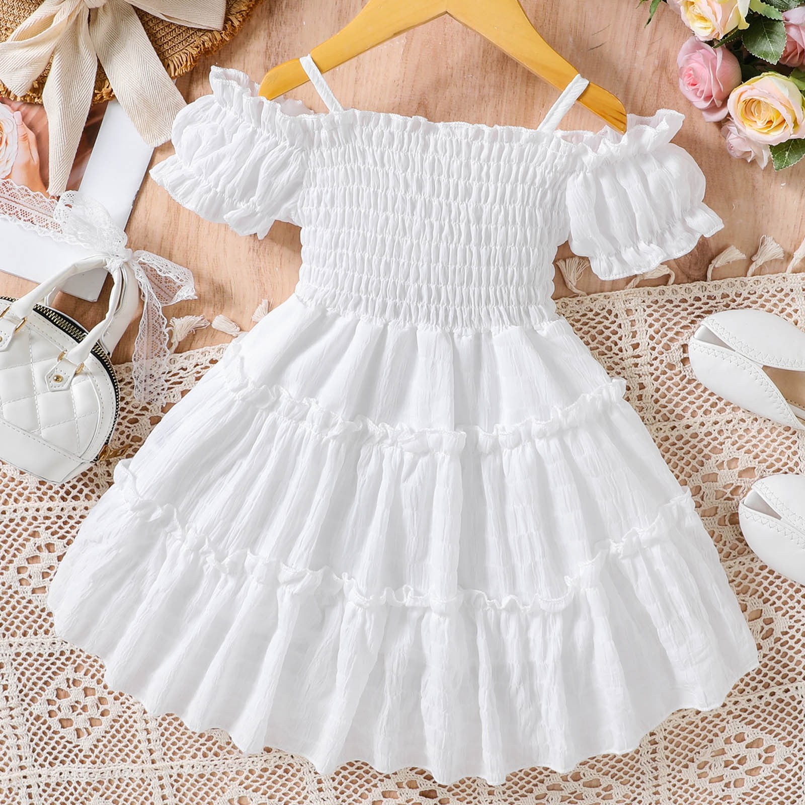 DAETIROS Toddler Girl Pleated Sundress, Crew Neck Short Sleeve Plain ...