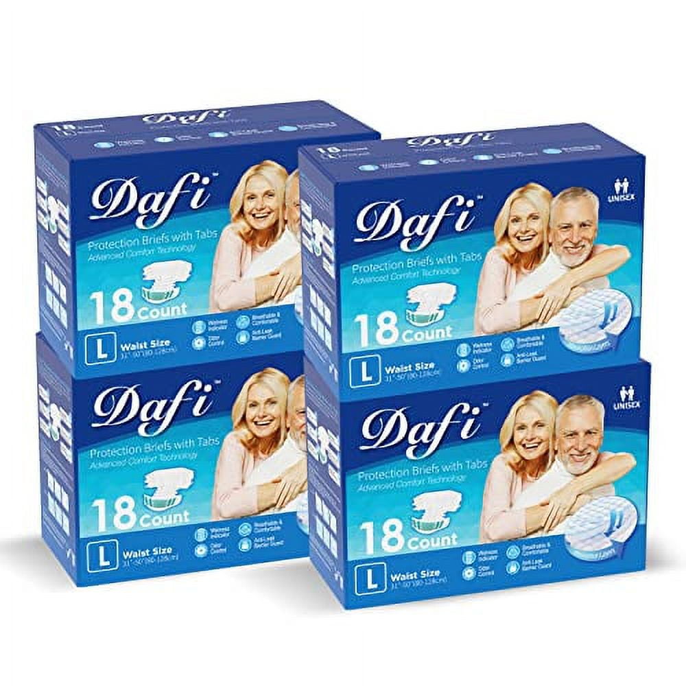 DAFI Adult Diapers Disposable Incontinence Briefs with Tabs, L/72count ...