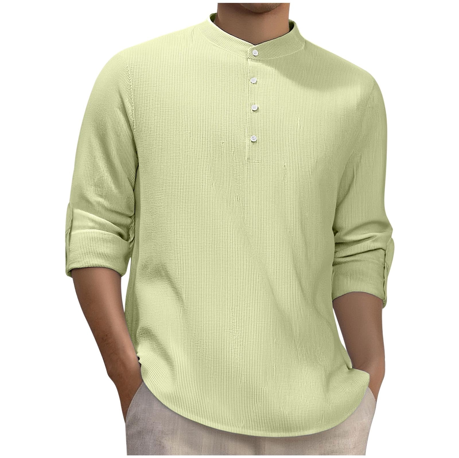 DAFPZW 2025 Mens Shirts Long Sleeve Collarless Button T-Shirt Fashion ...