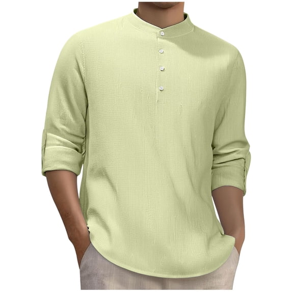 DAFPZW 2025 Mens Shirts Long Sleeve Collarless Button T-Shirt Fashion ...