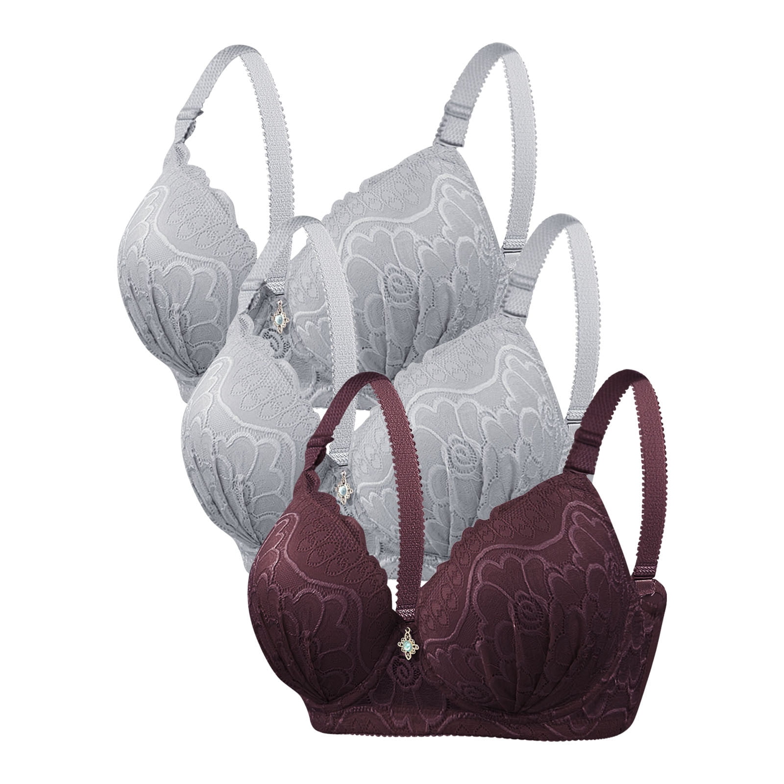 3 Pack Women's Push up Bra Lightly Lined Demi Bra Underwire All Over ...