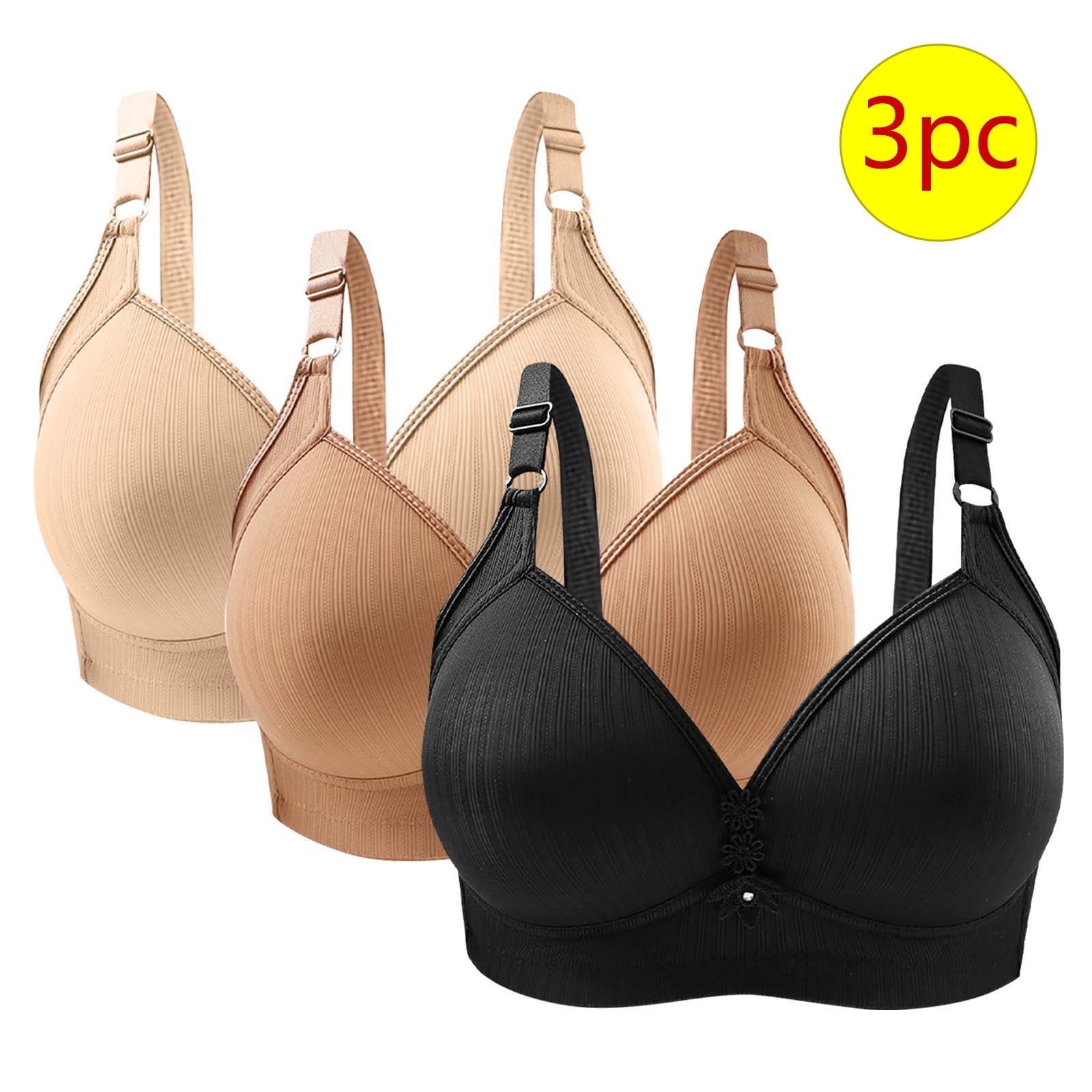 DAFPZW 3PC Underwire Bras for Women Full Coverage Wireless Support ...