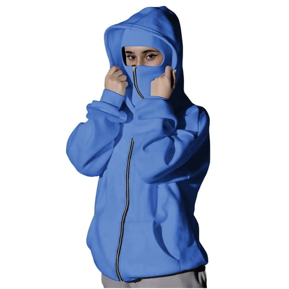 DAFPZW Balaclava Hoodie with Built In Eye Mask, Double Hooded Zip Up ...