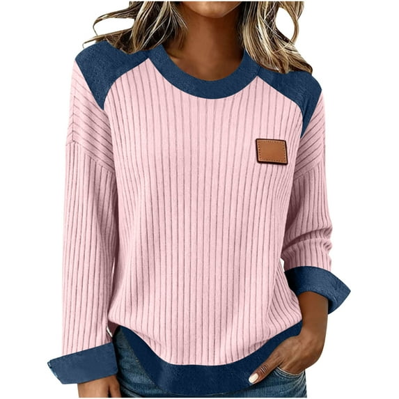 DAFPZW Color Block Shirts for Women Casual Long Sleeve Denim Stitching ...
