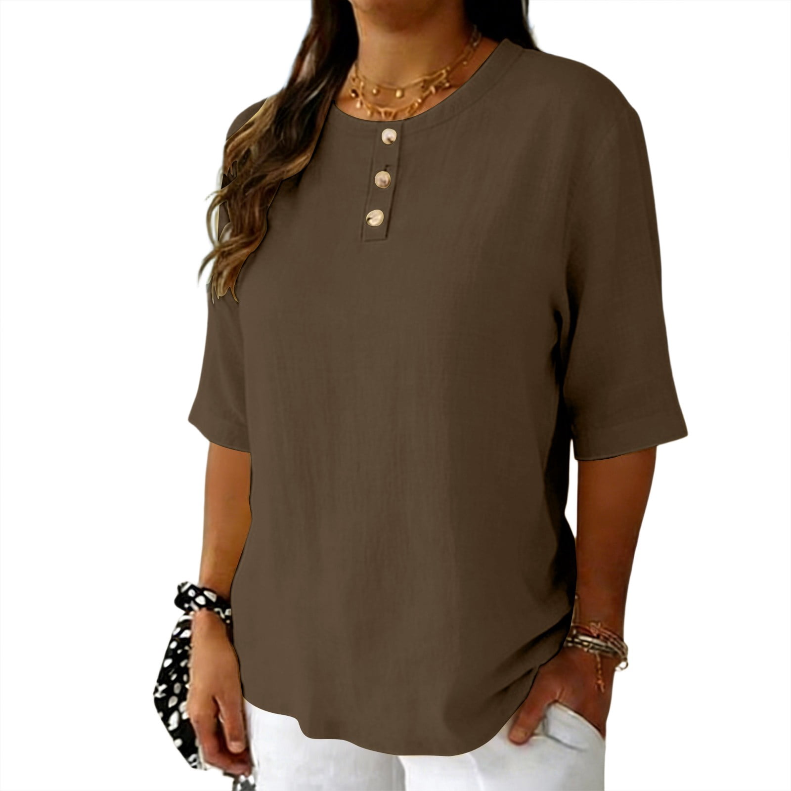 DAFPZW Cotton Linen Tops for Women Oversized T-shirts Short Sleeve ...