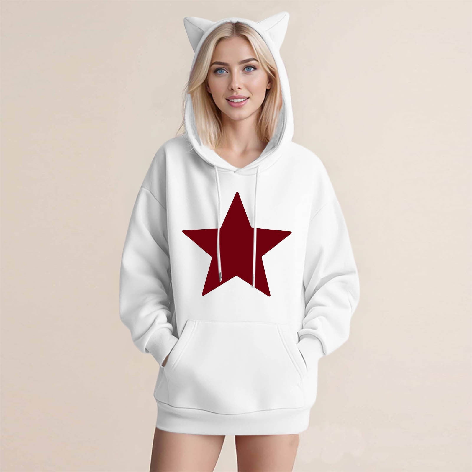 DAFPZW Cute Cat Hoodie for Women Fashion Long Sleeve Hooded Pullover ...