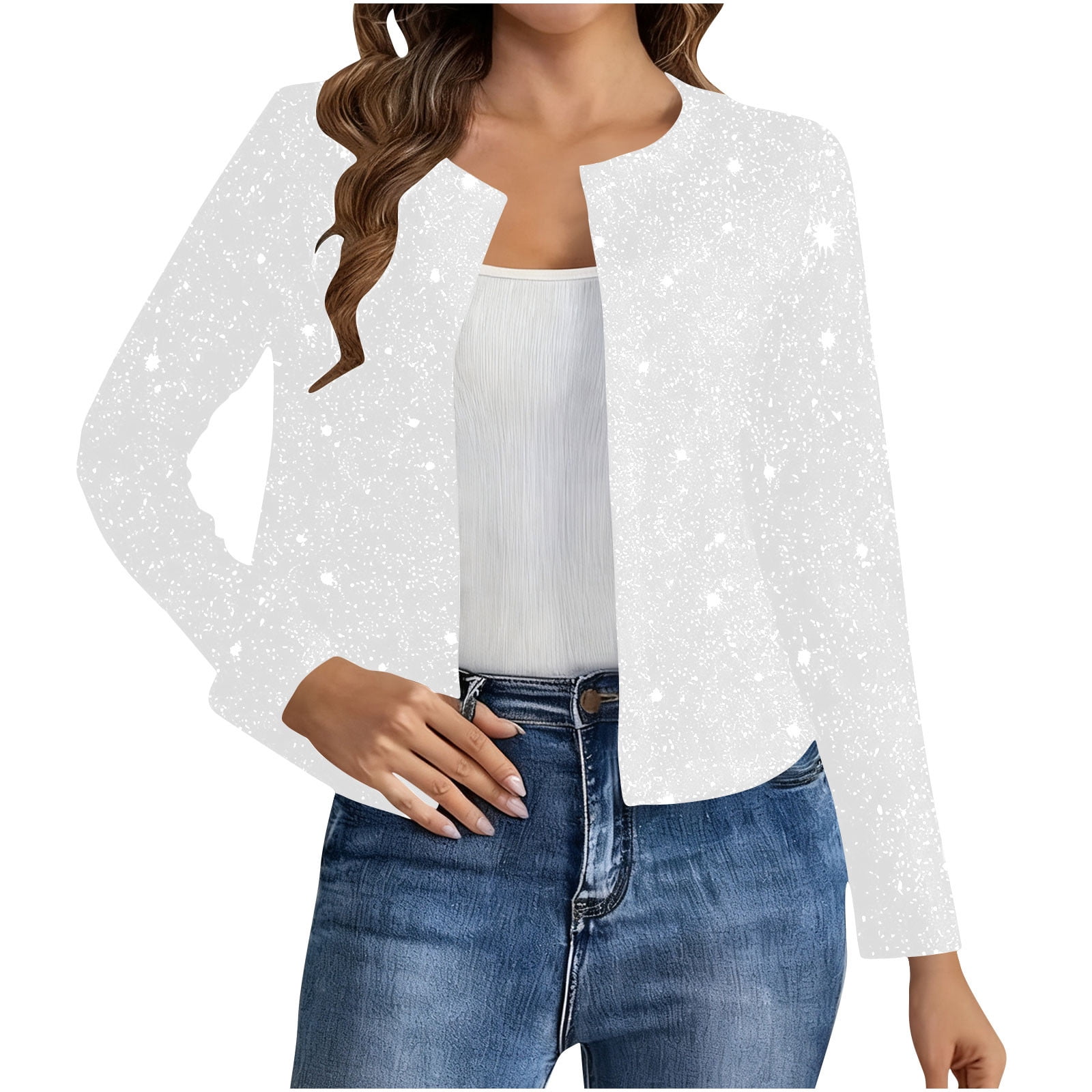 DAFPZW Fashion Sequin Jacket for Women Casual Party Elegant Sparkle ...