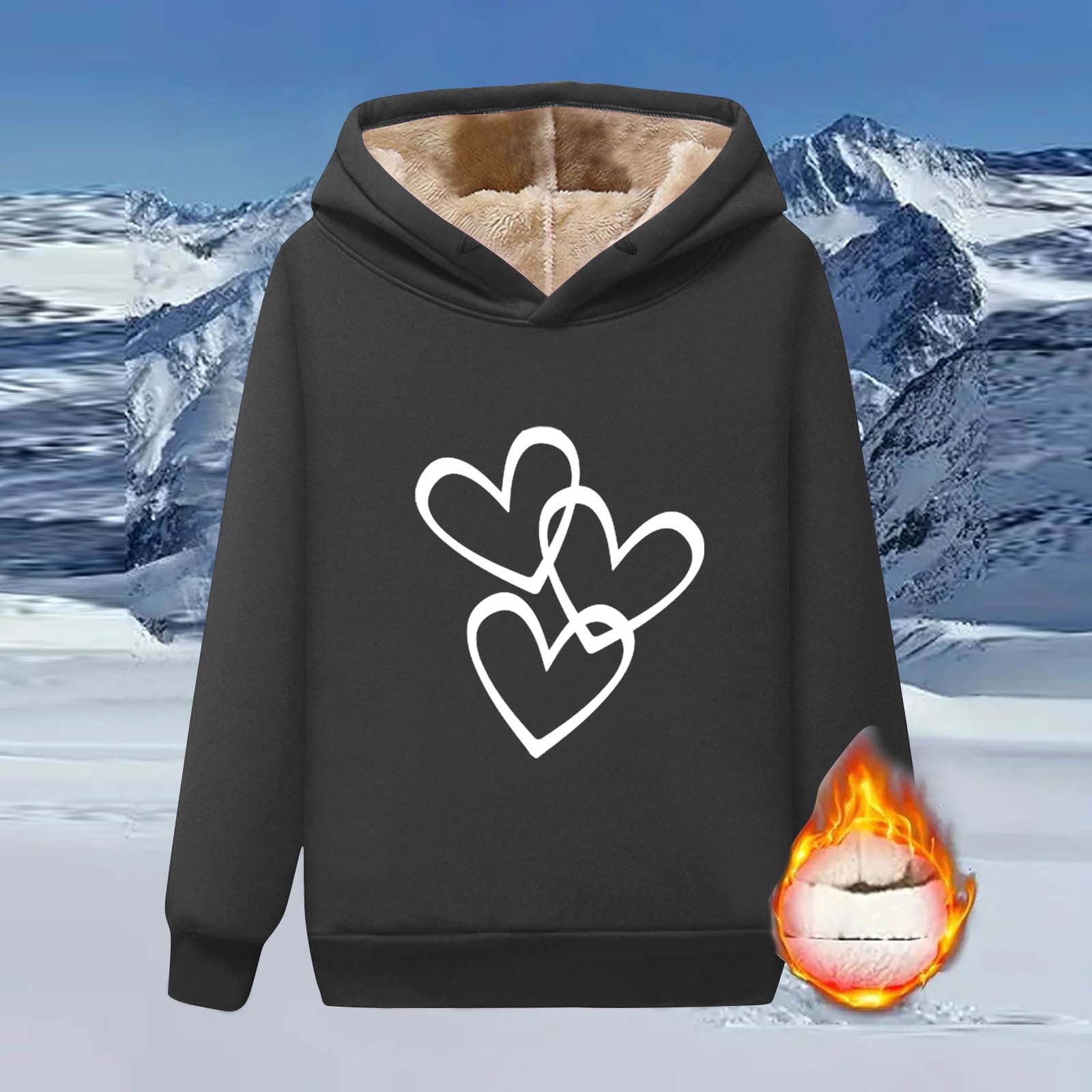 DAFPZW Fleece Hoodies for Women Love Heart Pattern Casual Pullover ...