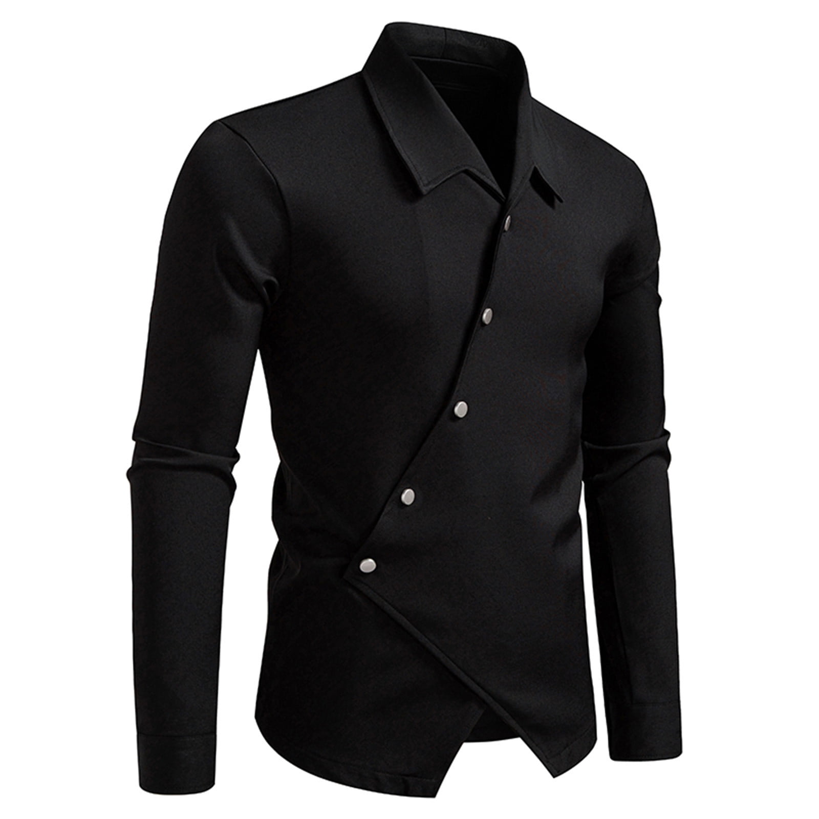 DAFPZW Irregular Button Shirts for Men Fall Long Sleeve Solid Dress ...