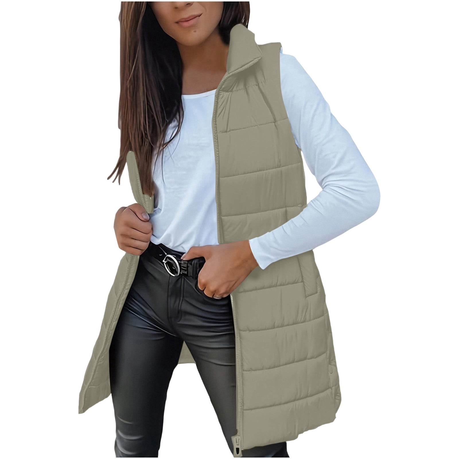 DAFPZW Long Puffer Vest for Women Hooded Zip Up Sleeveless Quilted ...