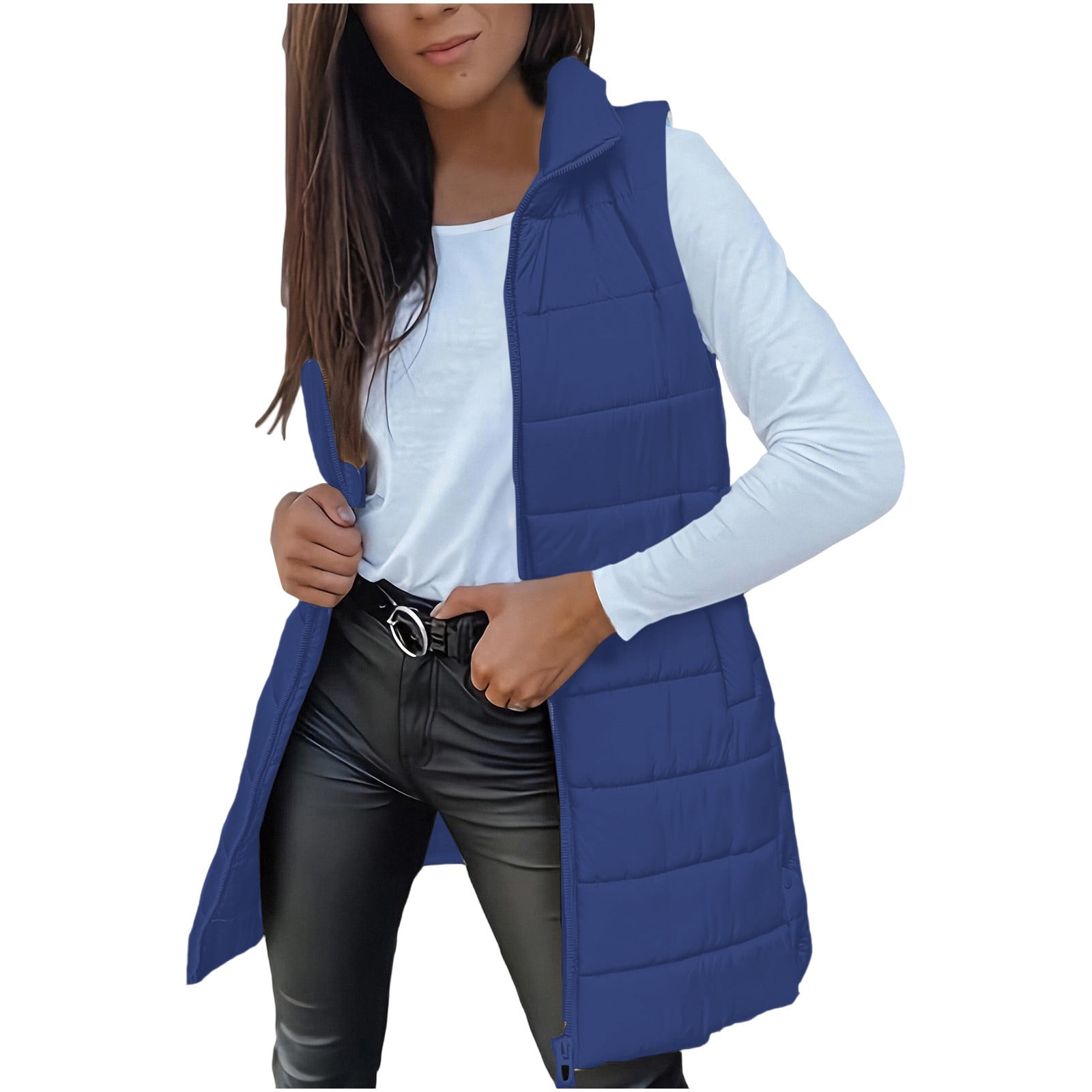 DAFPZW Long Puffer Vest for Women Hooded Zip Up Sleeveless Quilted ...