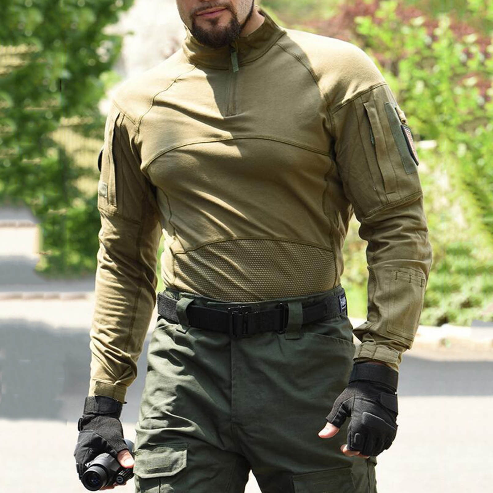 DAFPZW Long Sleeve Military Shirt for Men Slim Fit Airsoft Combat ...