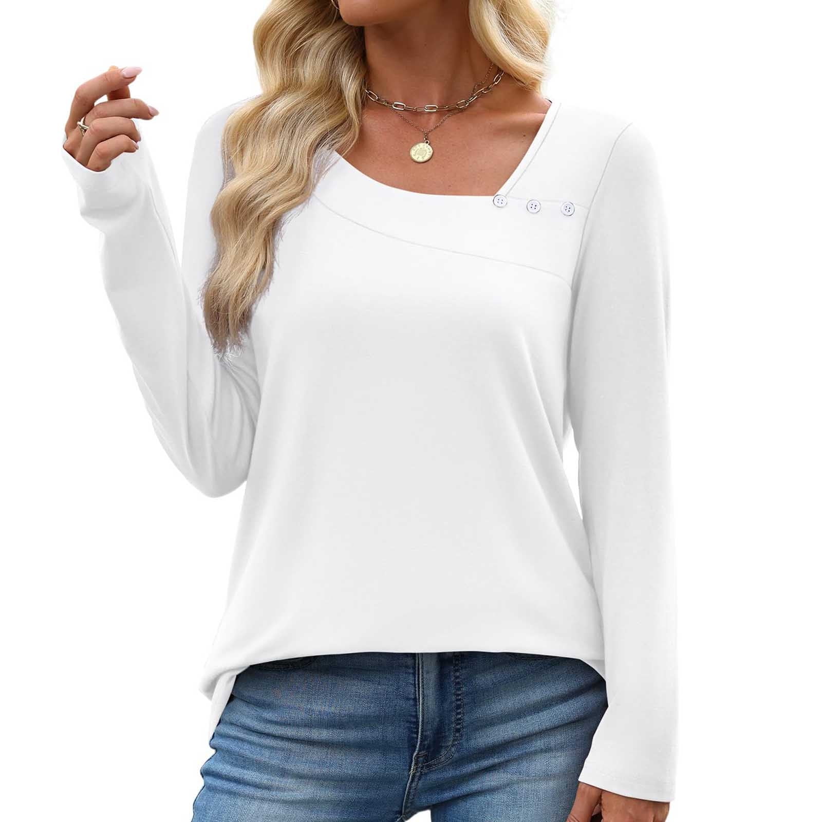 DAFPZW Long Sleeve Shirts for Women Fall Clothes Asymmetric Square Neck ...