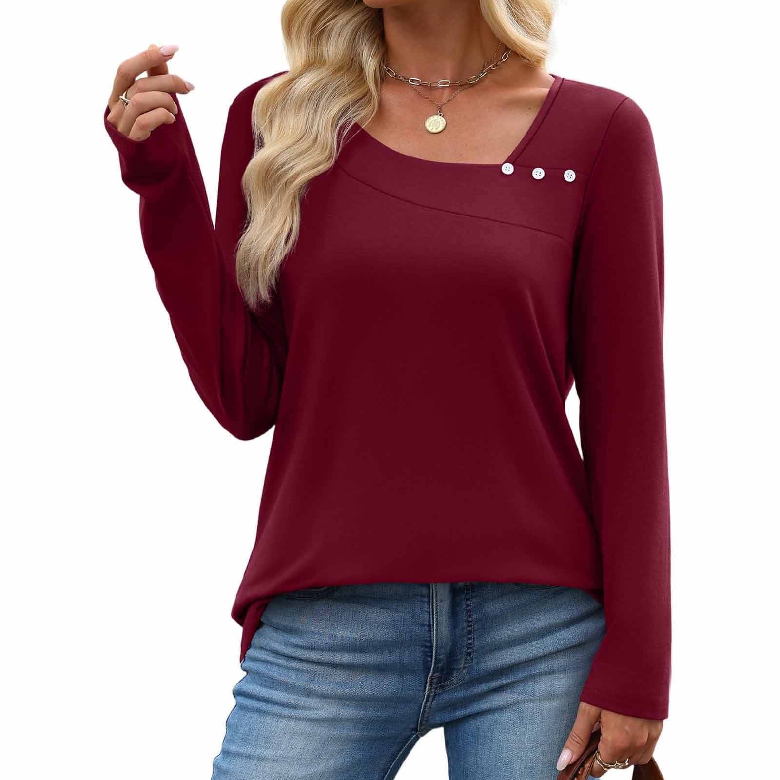 DAFPZW Long Sleeve Shirts for Women Fall Clothes Asymmetric Square Neck ...