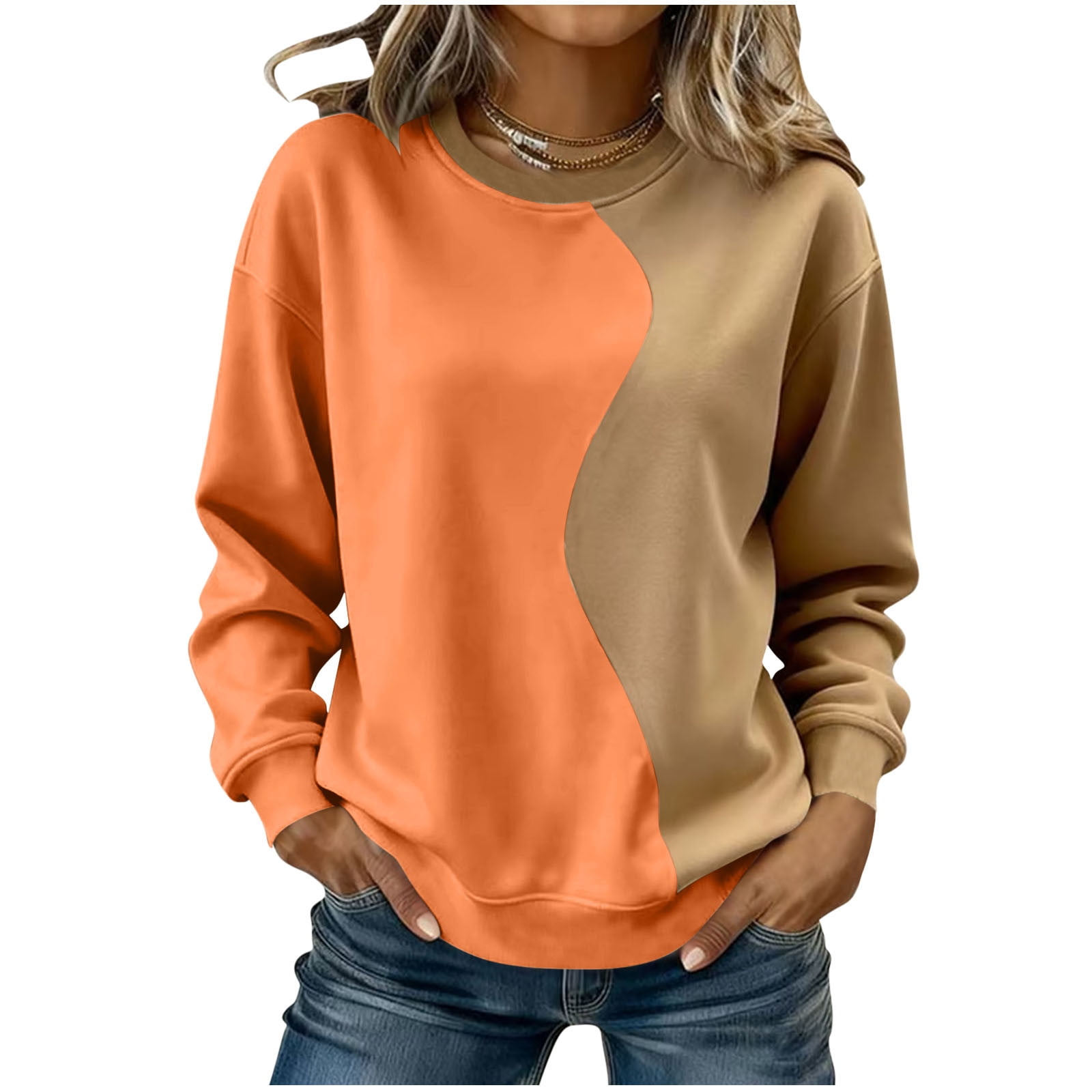 DAFPZW Long Sleeve Tops for Women Spring Fashion Color Block T-Shirts ...