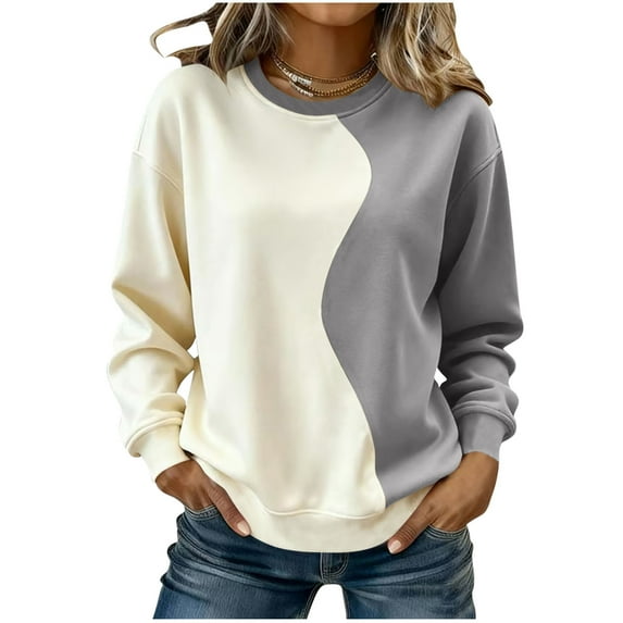 DAFPZW Long Sleeve Tops for Women Spring Fashion Color Block T-Shirts ...