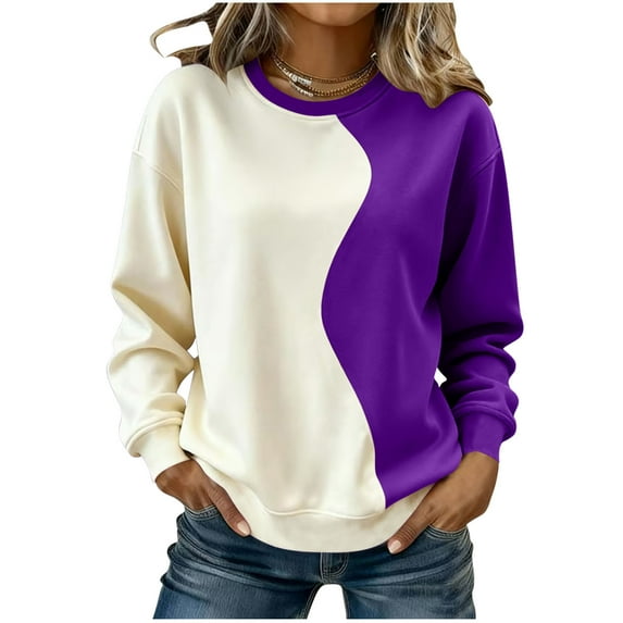 DAFPZW Long Sleeve Tops for Women Spring Fashion Color Block T-Shirts ...