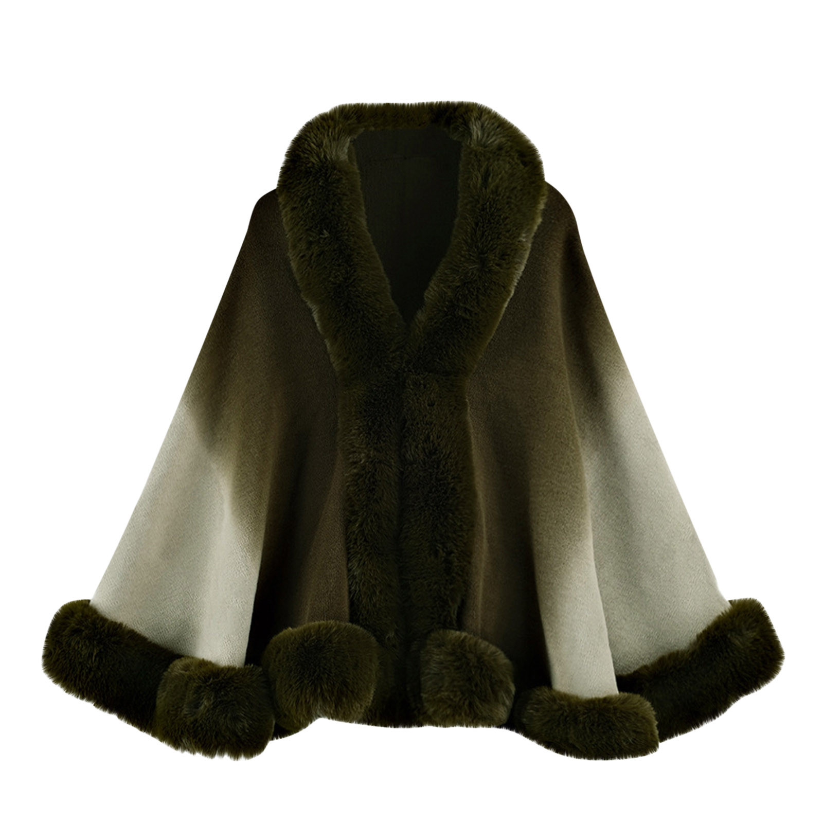 DAFPZW Luxury Faux Fur Trim Cape Coat for Women Winter Gradient Elegant ...