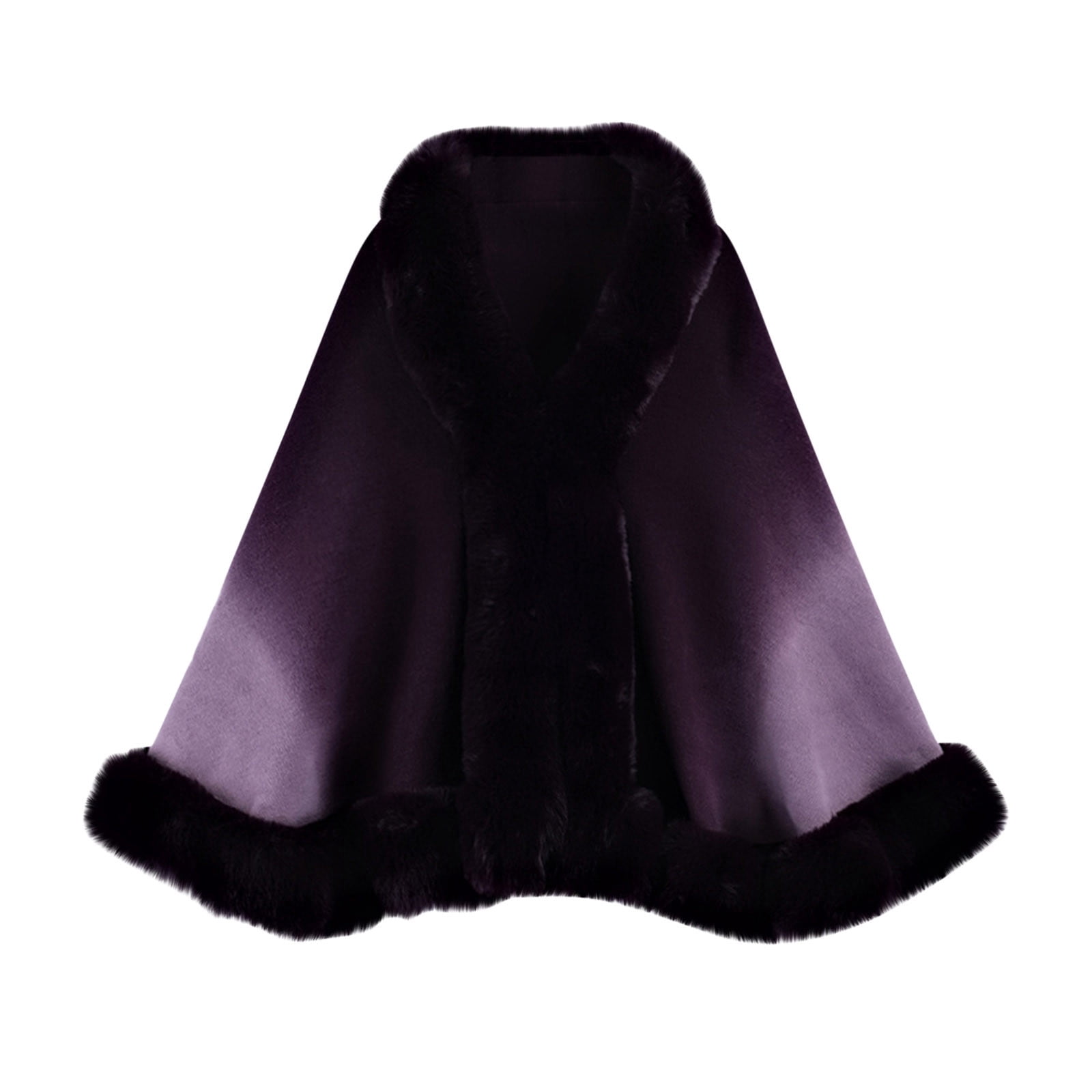 DAFPZW Luxury Faux Fur Trim Cape Coat for Women Winter Gradient Elegant ...