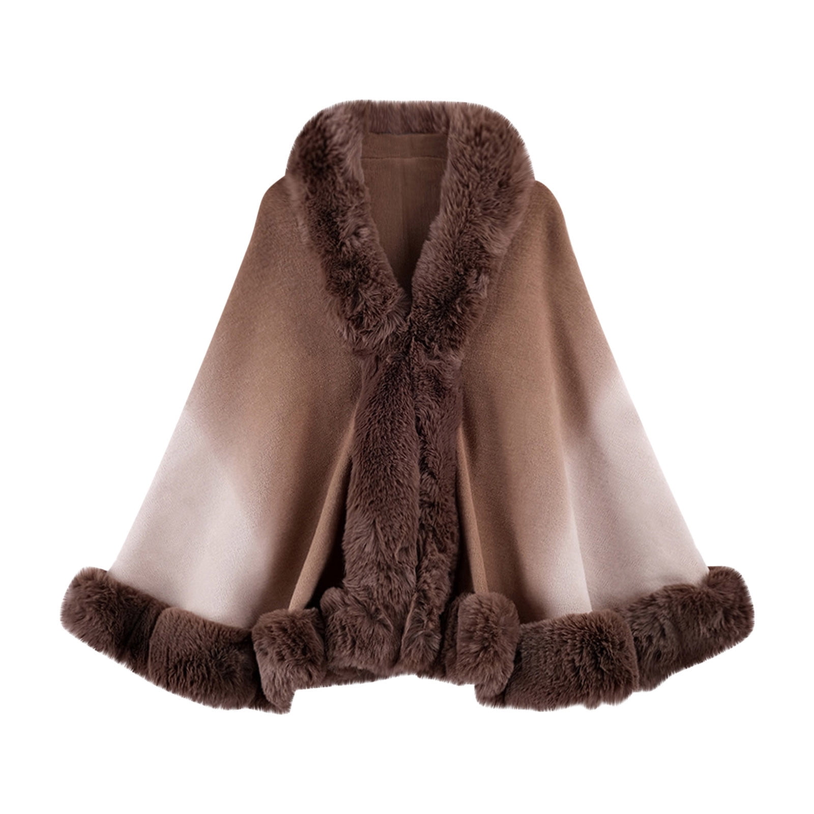 DAFPZW Luxury Faux Fur Trim Cape Coat for Women Winter Gradient Elegant ...