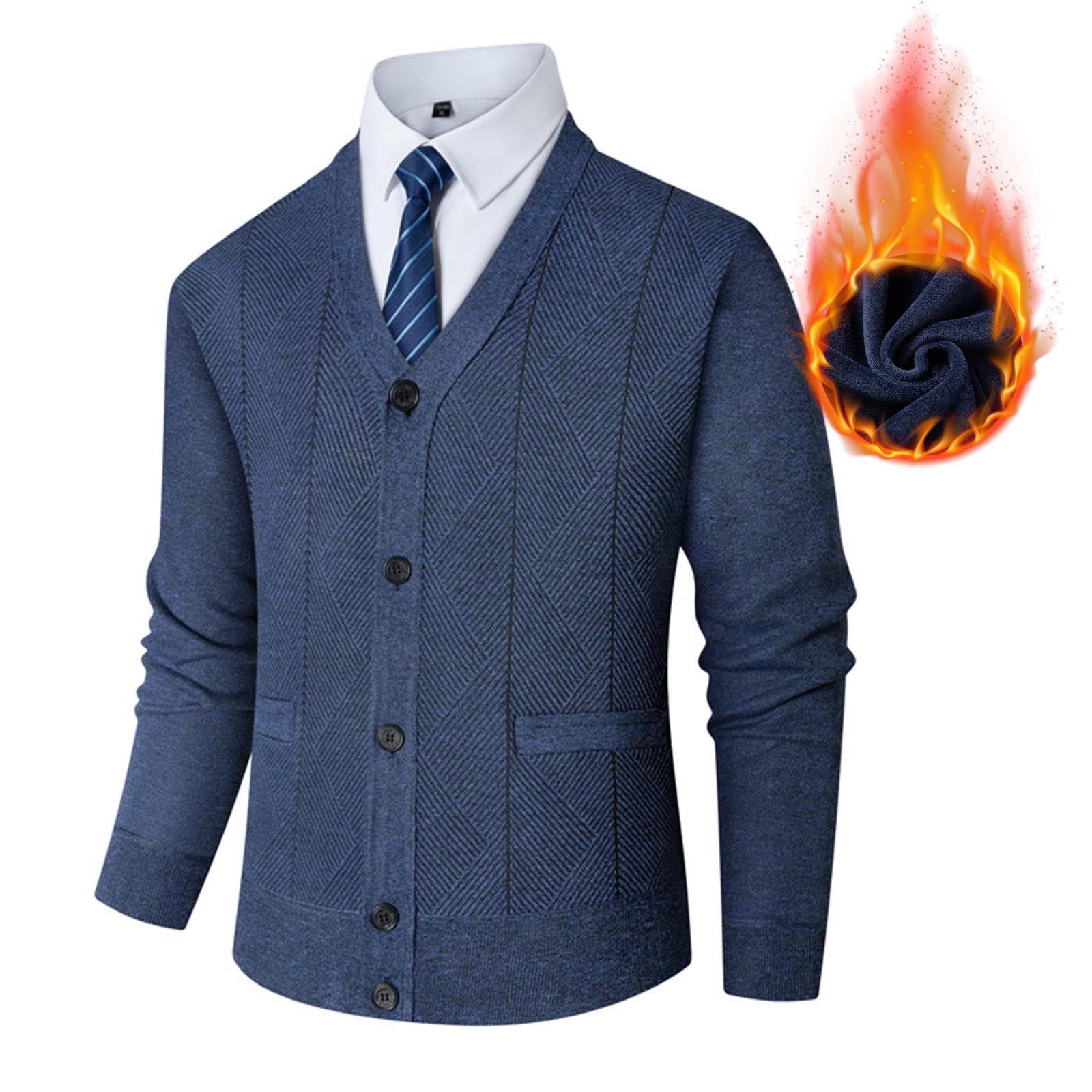 DAFPZW Men Fleece Cardigan Sweater Knitted Texture Button Jackets ...