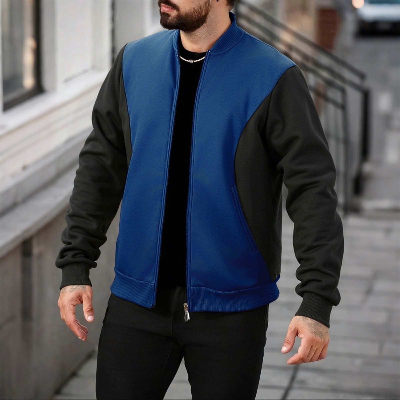 DAFPZW Men's Baseball Jacket Full Zip Color Blocked Bomber Jackets ...