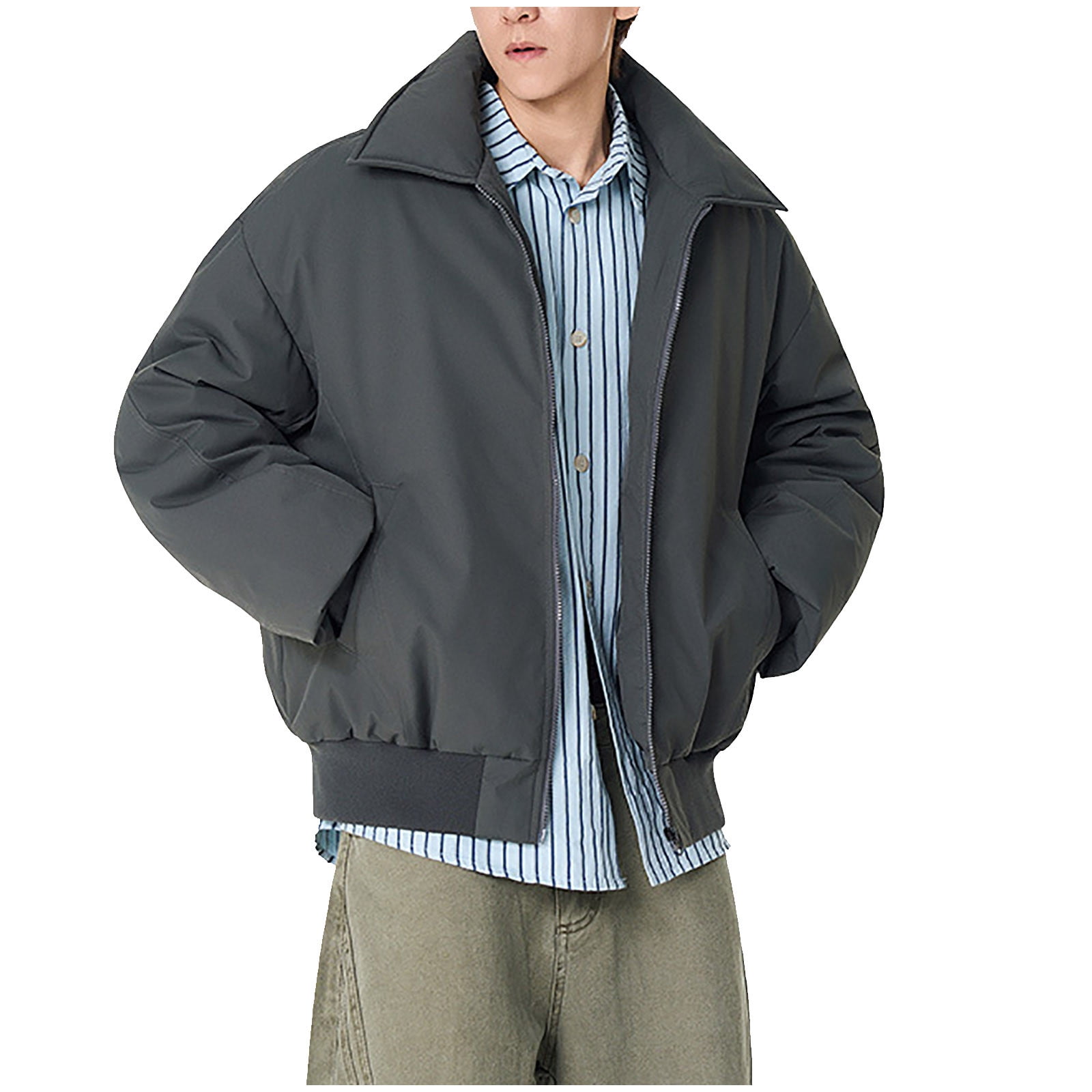 DAFPZW Men's Bomber Down Jacket Winter Warm Thicken Puffer Coats ...