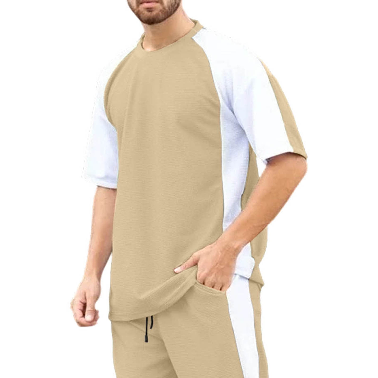 DAFPZW Men's Color Block Short Sleeve T-Shirt Loose Casual Round Neck ...