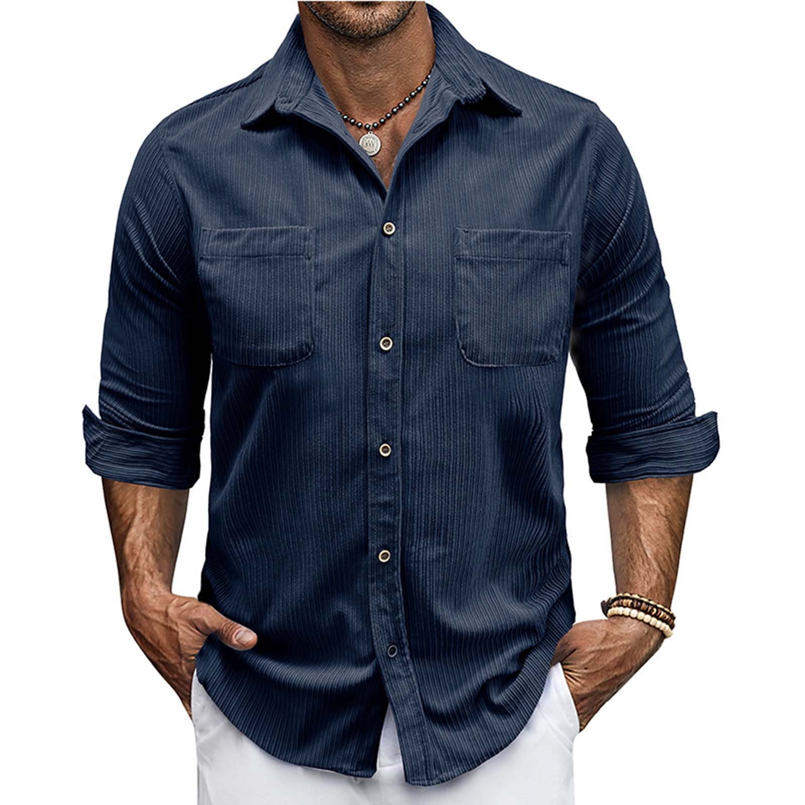DAFPZW Men's Corduroy Shirt Jacket Long Sleeve Overshirt with Chest ...