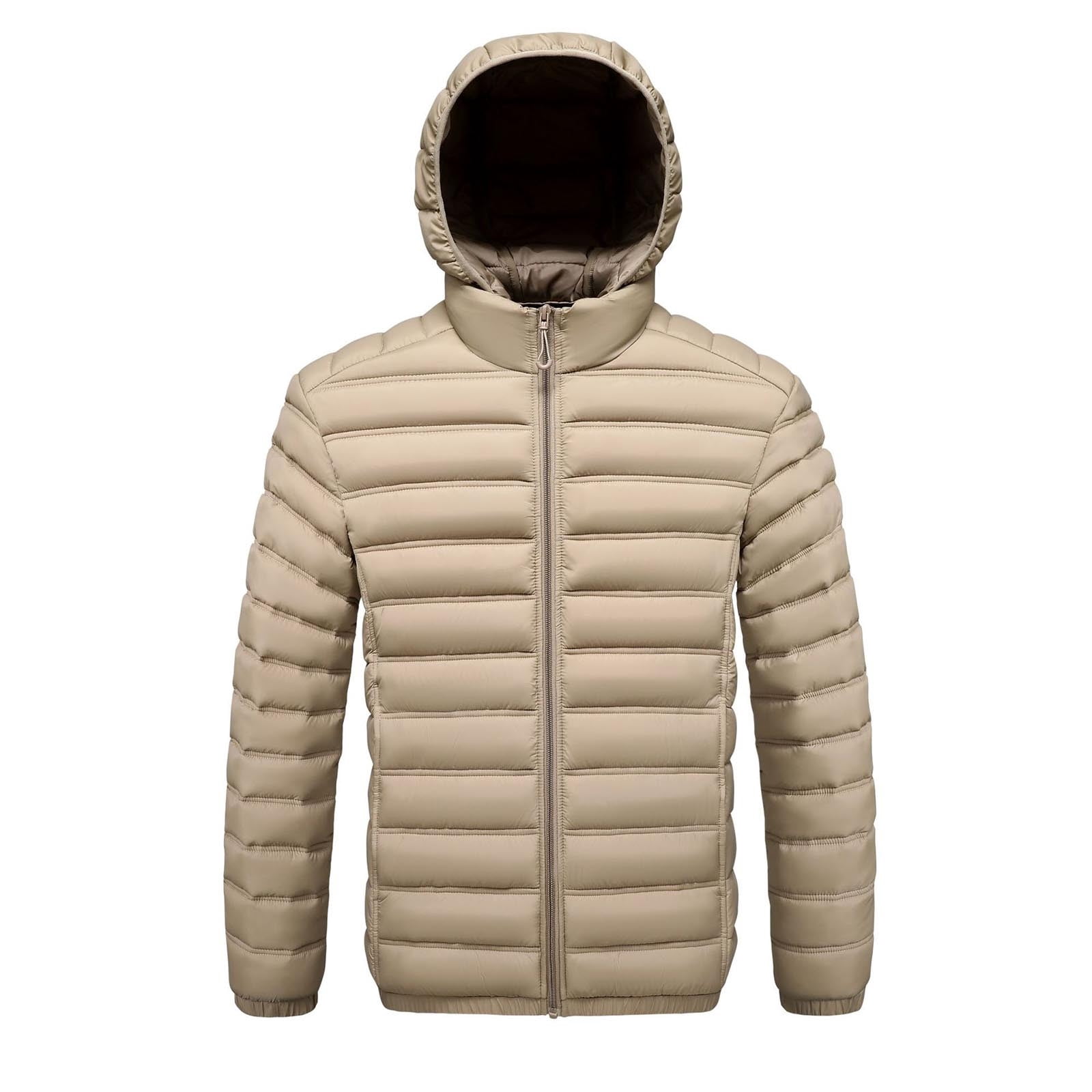 DAFPZW Men's Full Zip Quilted Down Coats Lightweight Hooded Winter ...