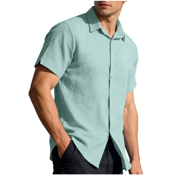 DAFPZW Men's Linen Shirts Casual Comfy Short Sleeve Summer Button Down ...