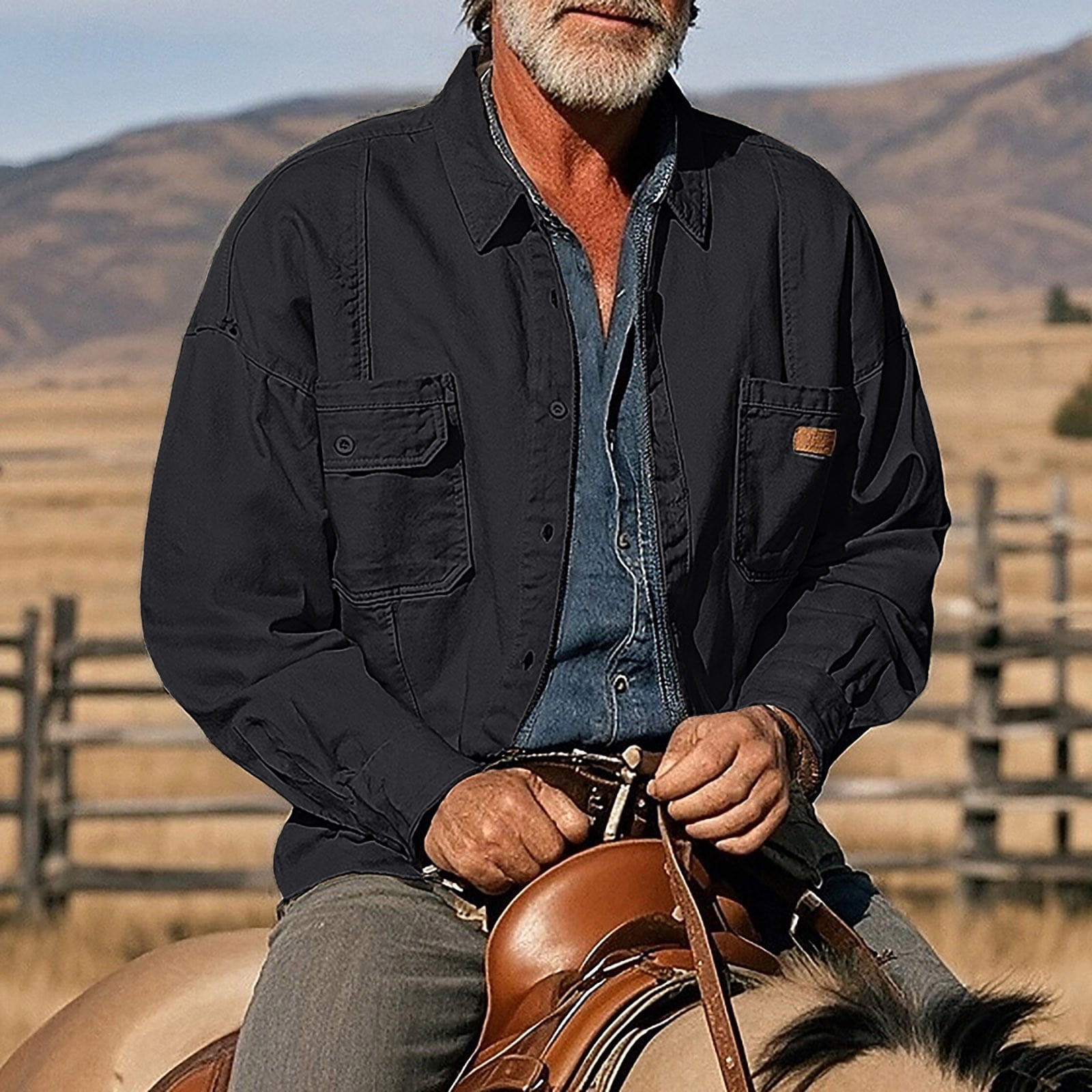 DAFPZW Men's Long Sleeve Vintage Shirt Casual Loose Fit Button Down ...