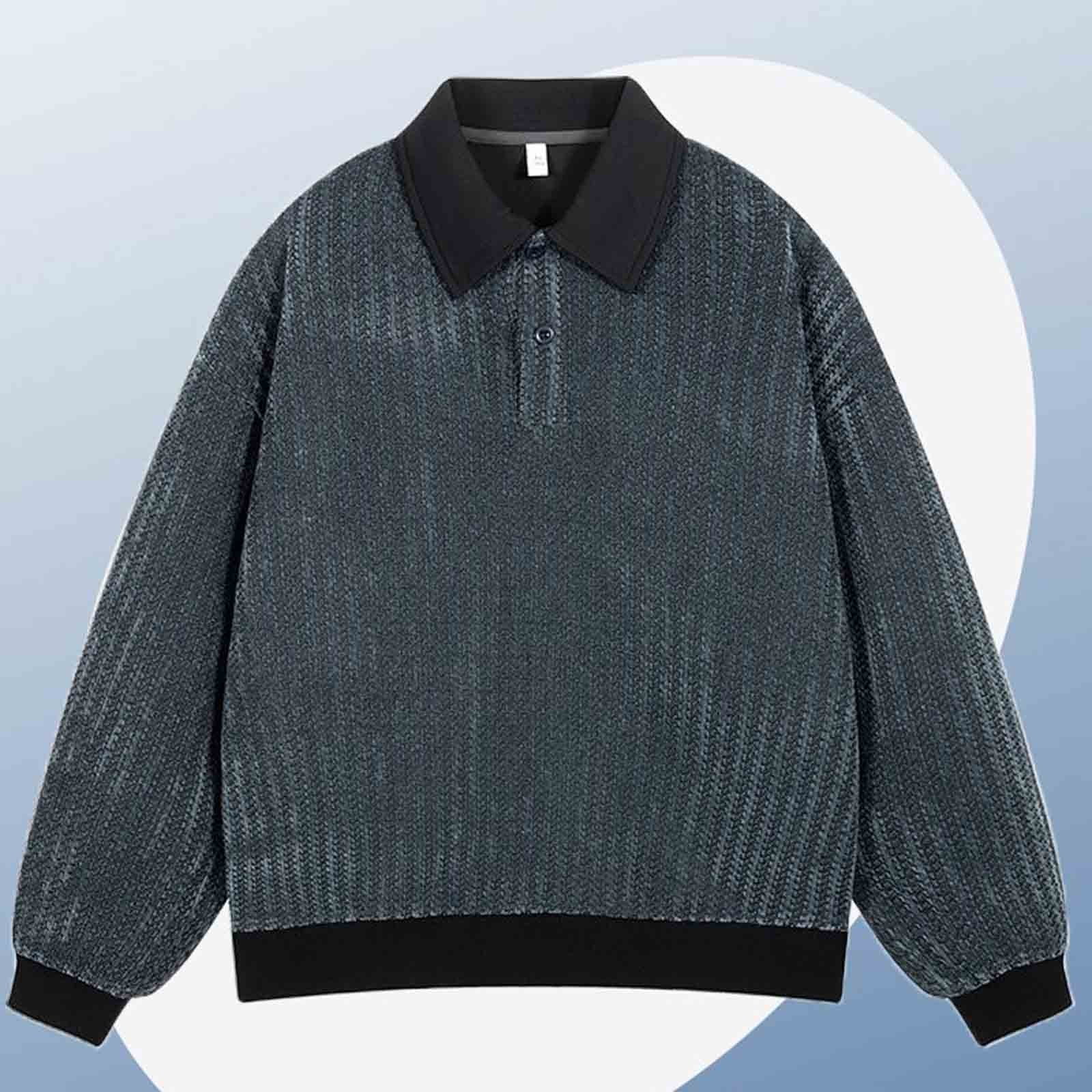 DAFPZW Men's Oversized Sweatshirt Striped Long Sleeve Collared Preppy ...