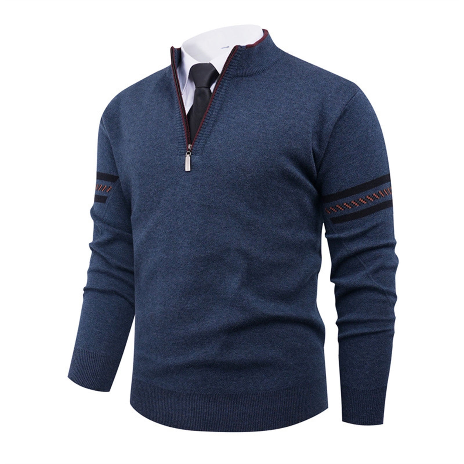 DAFPZW Men's Quarter Zip Collar Slim Fit Sweater Stretch Knit Long ...