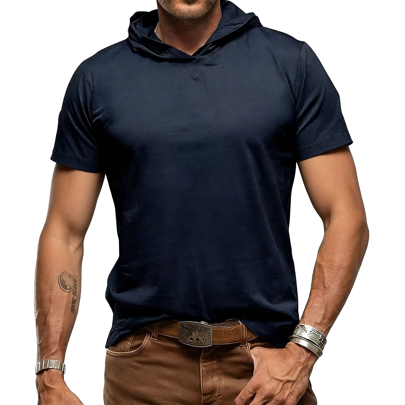 DAFPZW Men's Short Sleeve Hoodie Workout Gym Sweatshirt Muscle Fit ...