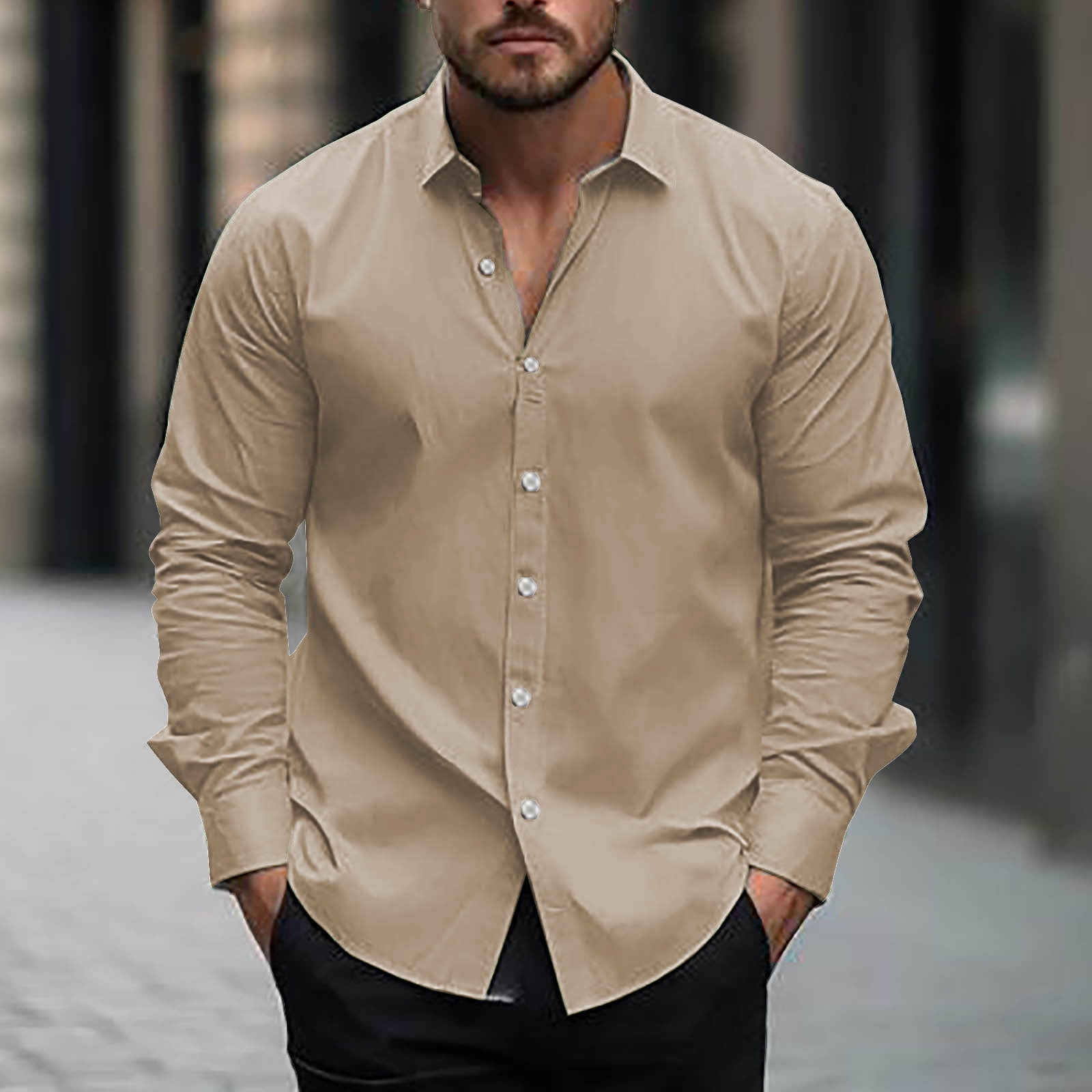 DAFPZW Men's Standing Collar Shirt Tops Trendy Long Sleeve Regular Fir ...