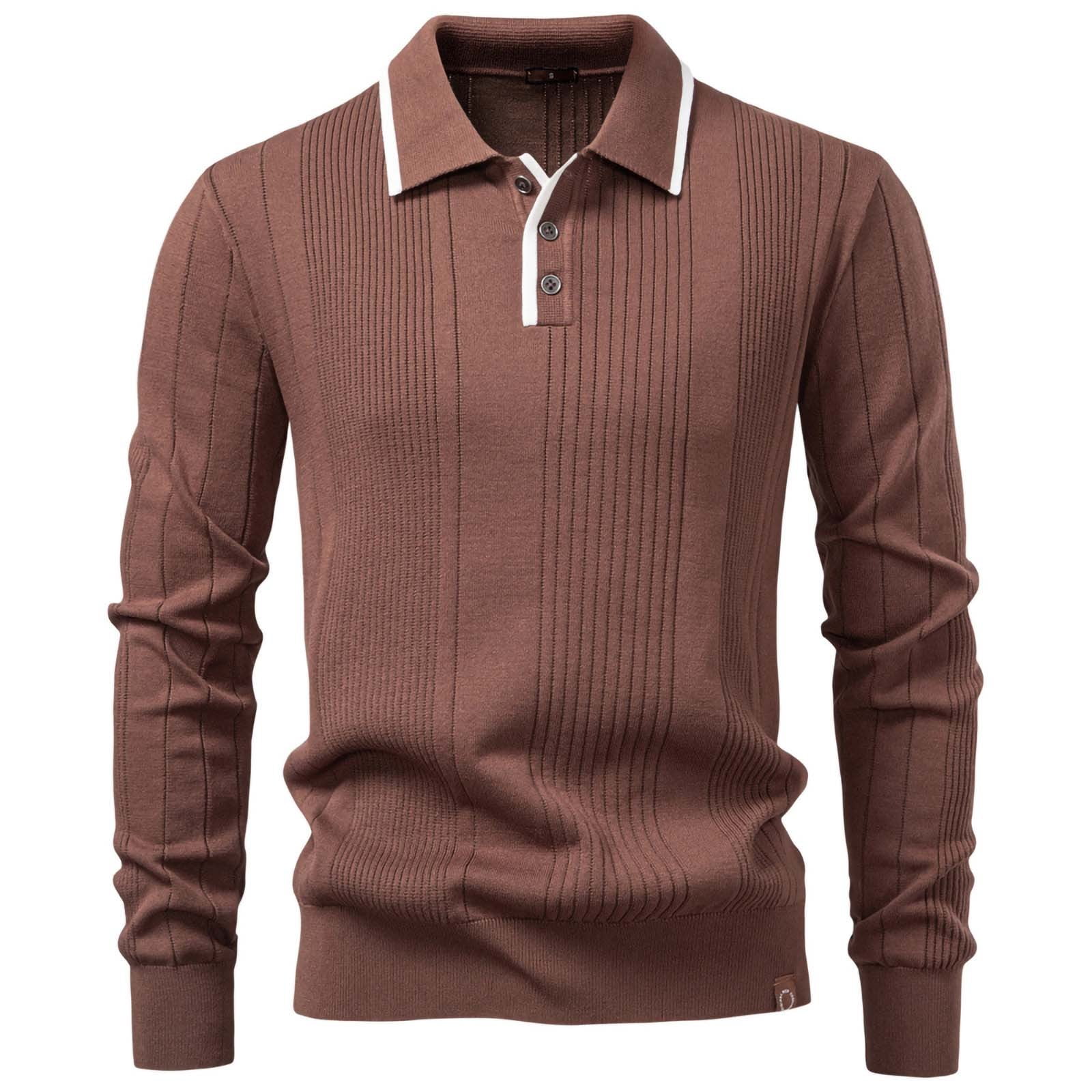 DAFPZW Men's Turn Down Collar Solid Pullover Thin Long Sleeve Sweater ...