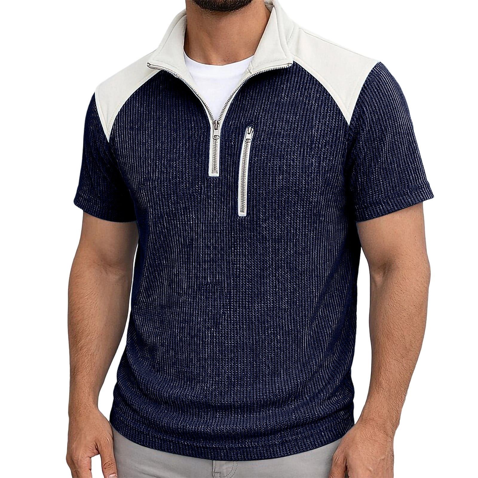 DAFPZW Men's Zipper Collared Shirts Short Sleeve Sweatshirts Color ...